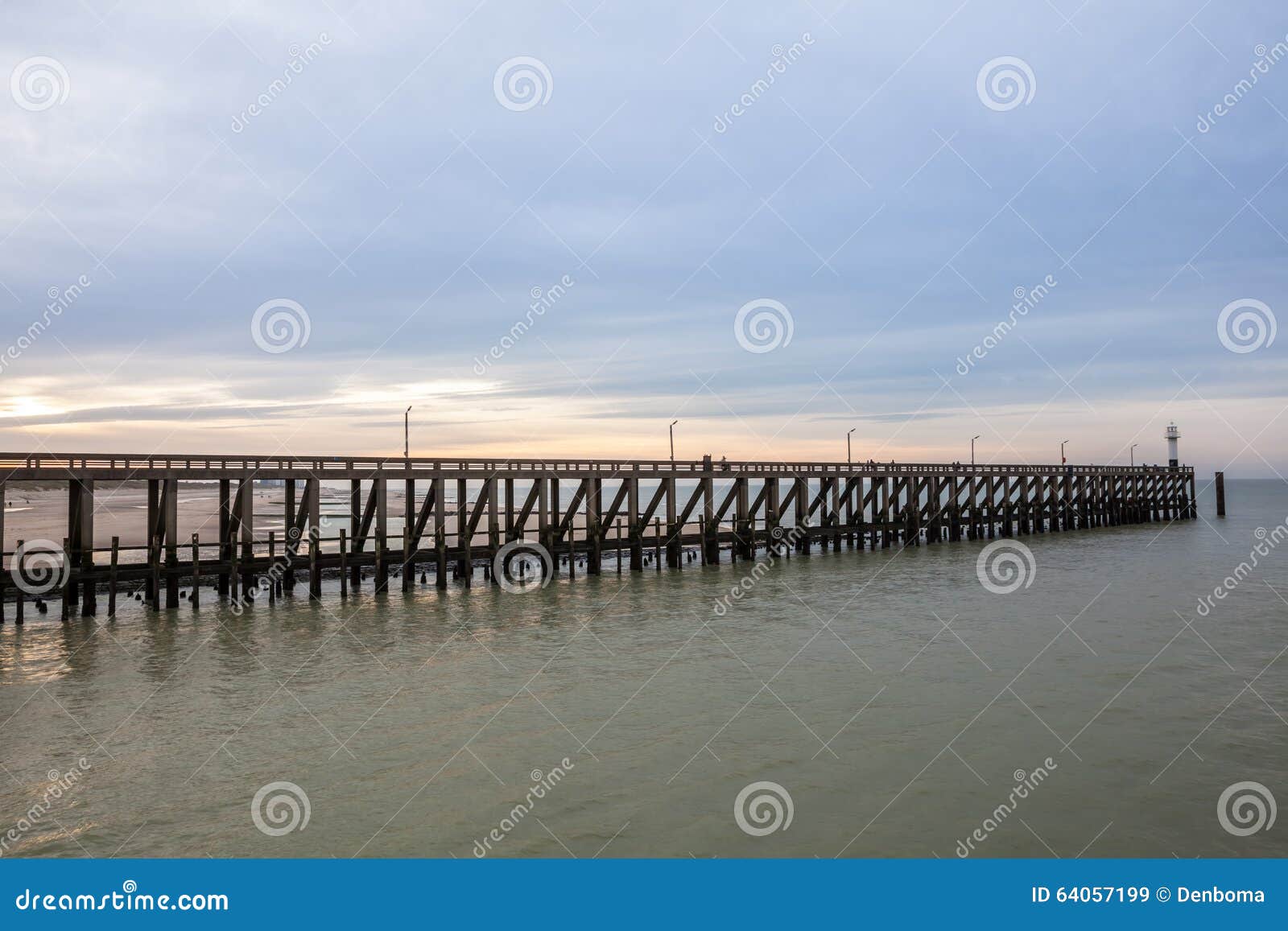 The Pier Whit Light Pole at the Sea Stock Image - Image of sunset ...