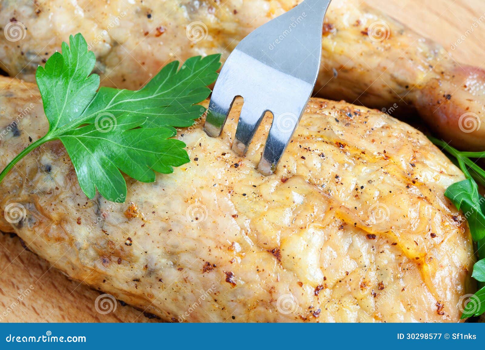 Pierce the Chicken with a Fork on a Cutting Board Stock Image - Image ...