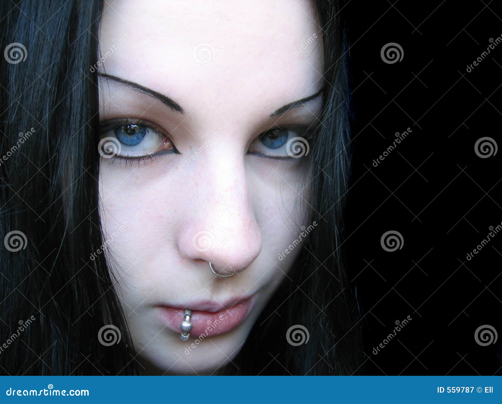 Pierced Blue Eyed Girl Stock Image Image Of Portrait Black 559787