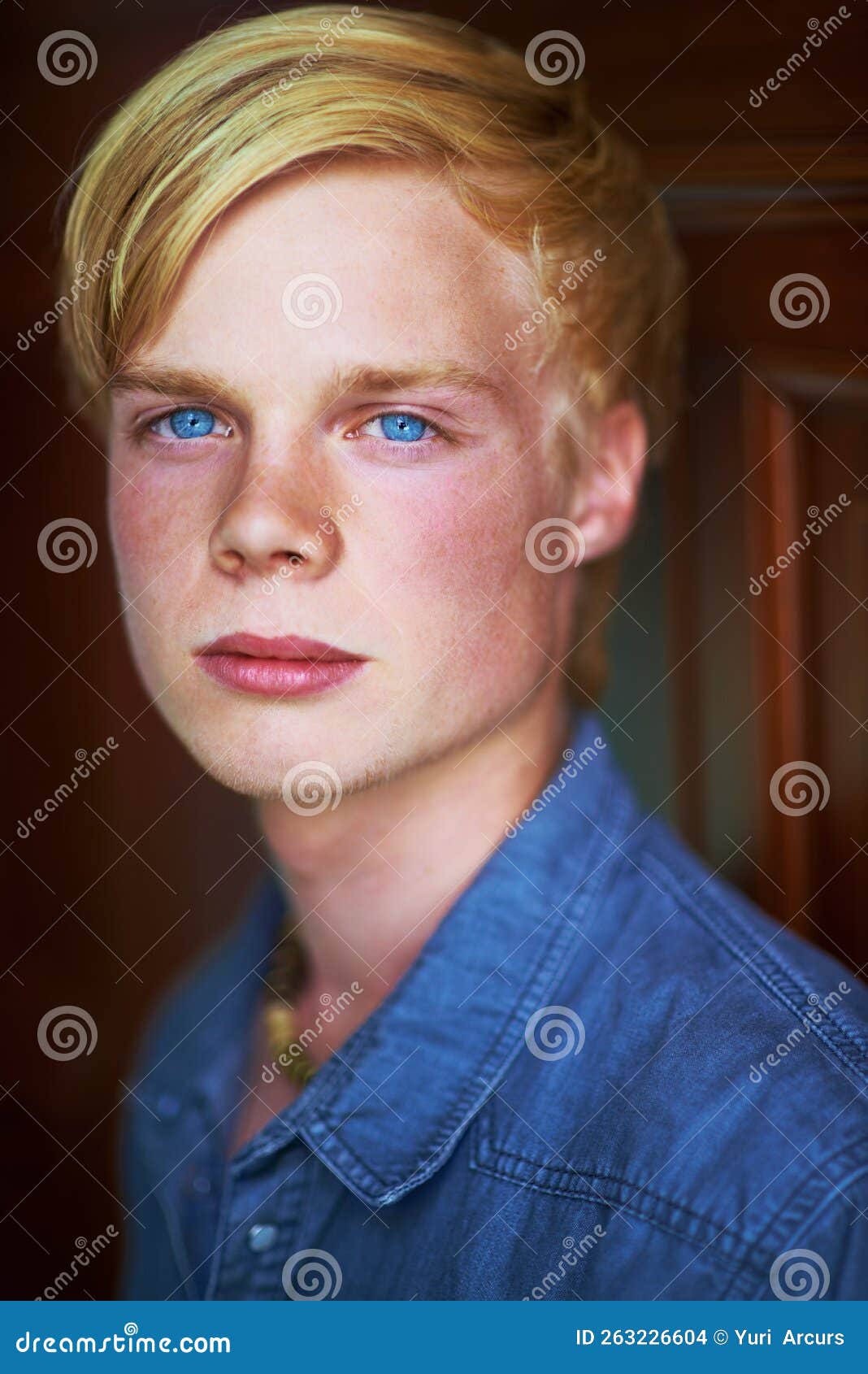 Piercing Blue Eyes. Thoughtful and Handsome Young Blonde Guy with Very ...