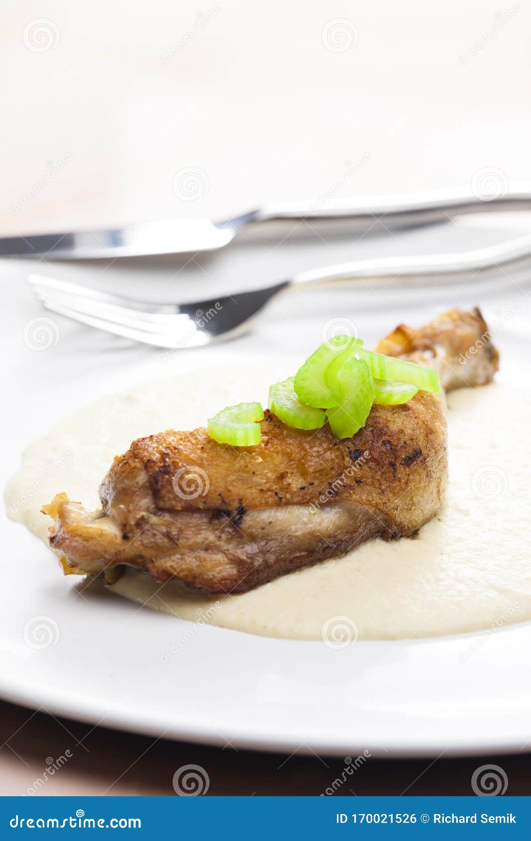 Pierna De Pollo Con Salsa De Apio Foto de archivo - Imagen de cierre ...