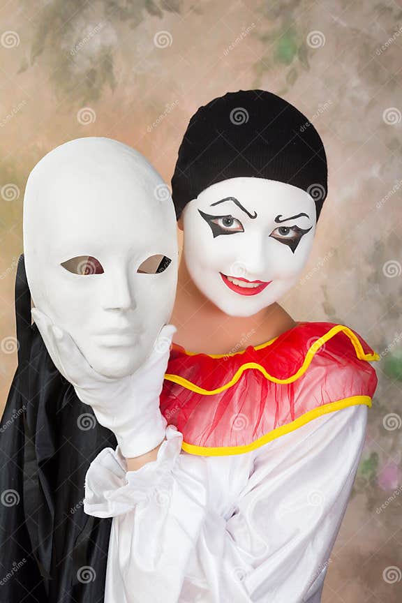 Pierrot mask stock image. Image of girl, painted, funny - 28654349