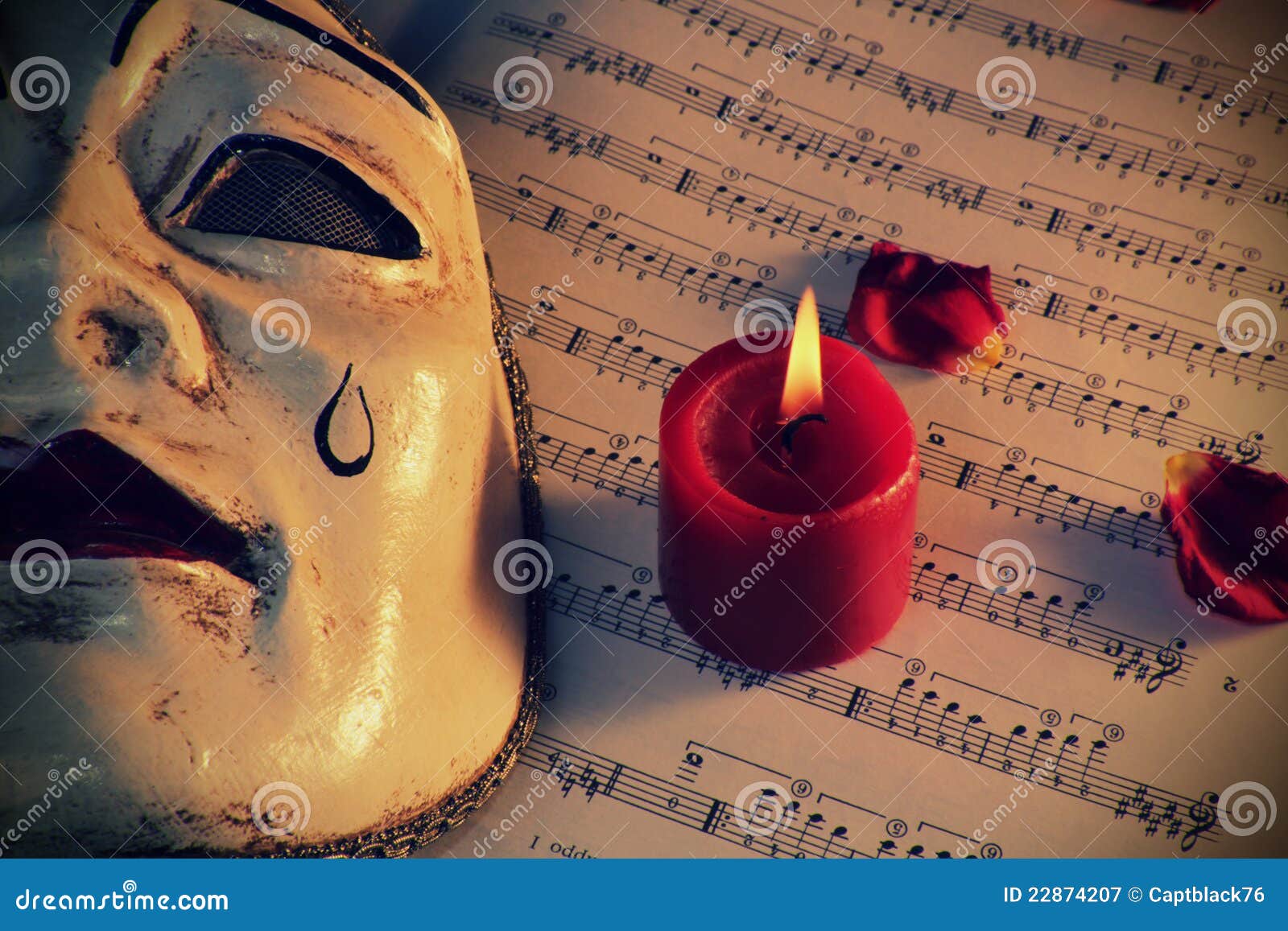 Pierrot mask and candle stock image. Image of score, artist - 22874207