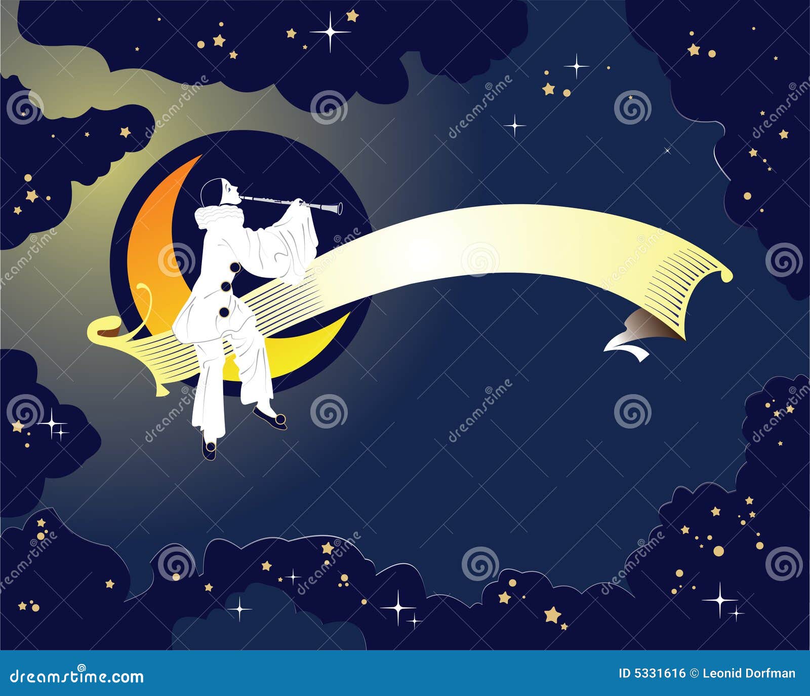 Pierrot Sitting on the Moon Stock Vector - Illustration of night, card ...