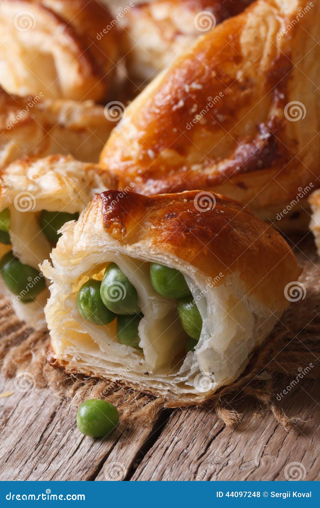 Pies of Puff Pastry Stuffed with Green Peas Macro Vertical Stock Photo ...