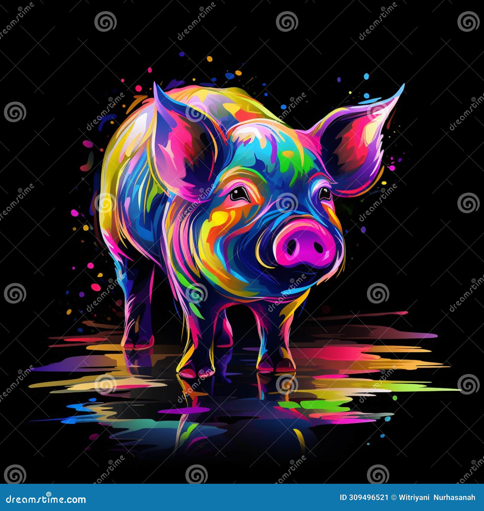 Pig. Abstract, Neon, Multi-colored Portrait of a Pig on a Dark ...