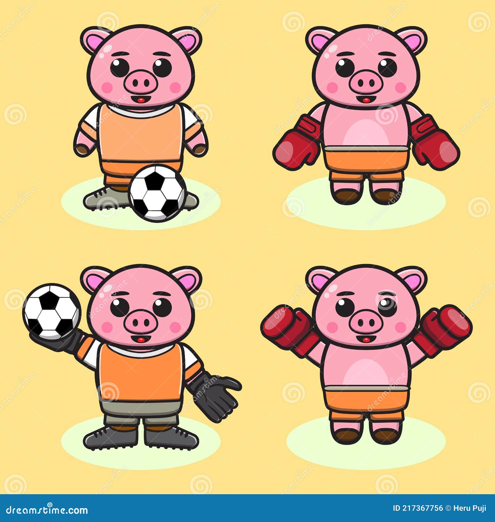 Vector Illustration of Cute Pig Football and Boxing. Stock Vector ...