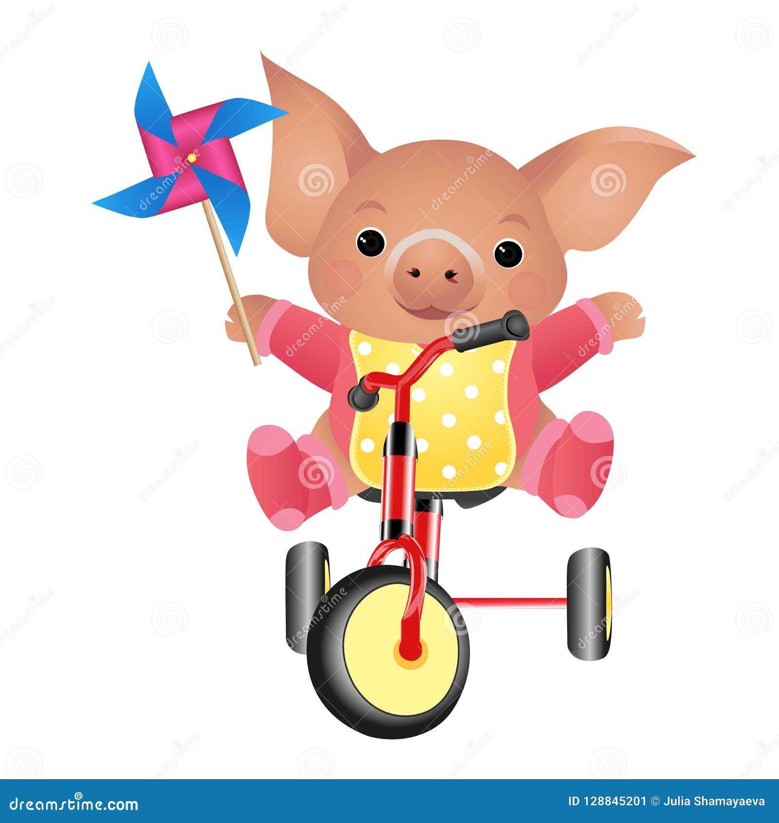 Pig by Bicycle. Vector Illustration Stock Vector - Illustration of ...