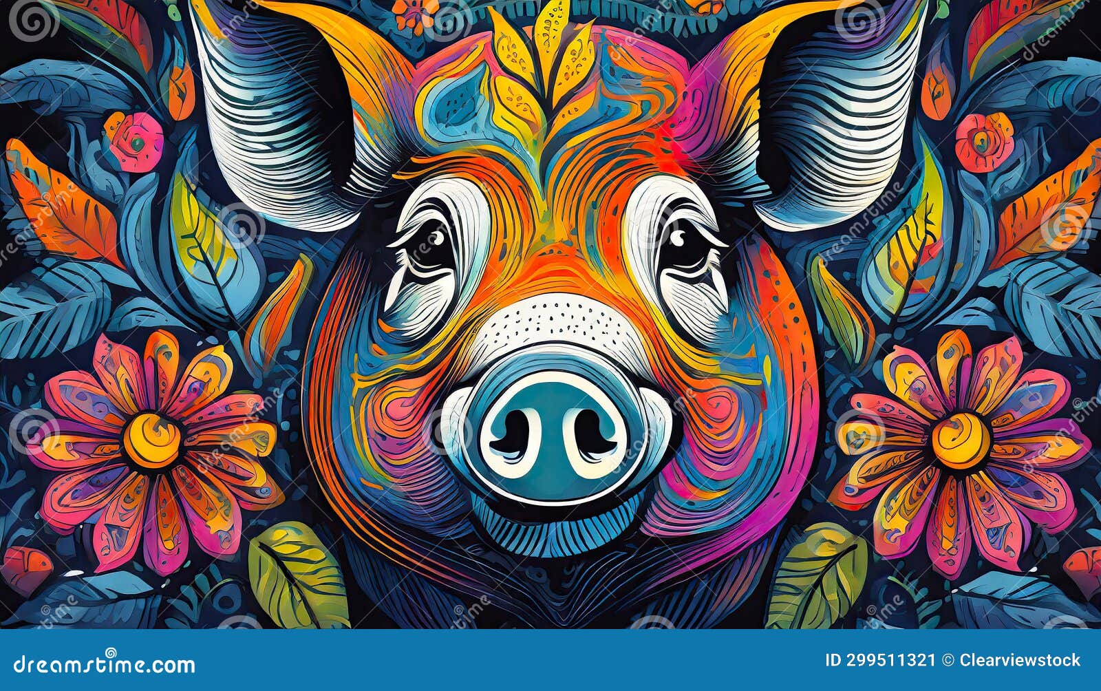 Pig Bright Colorful and Vibrant Poster Illustration Stock Illustration ...