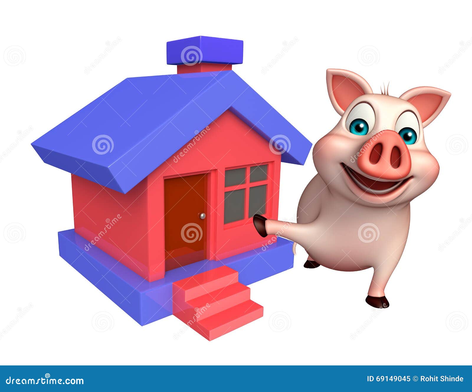 Pig Cartoon Character with Home Stock Illustration - Illustration of ...