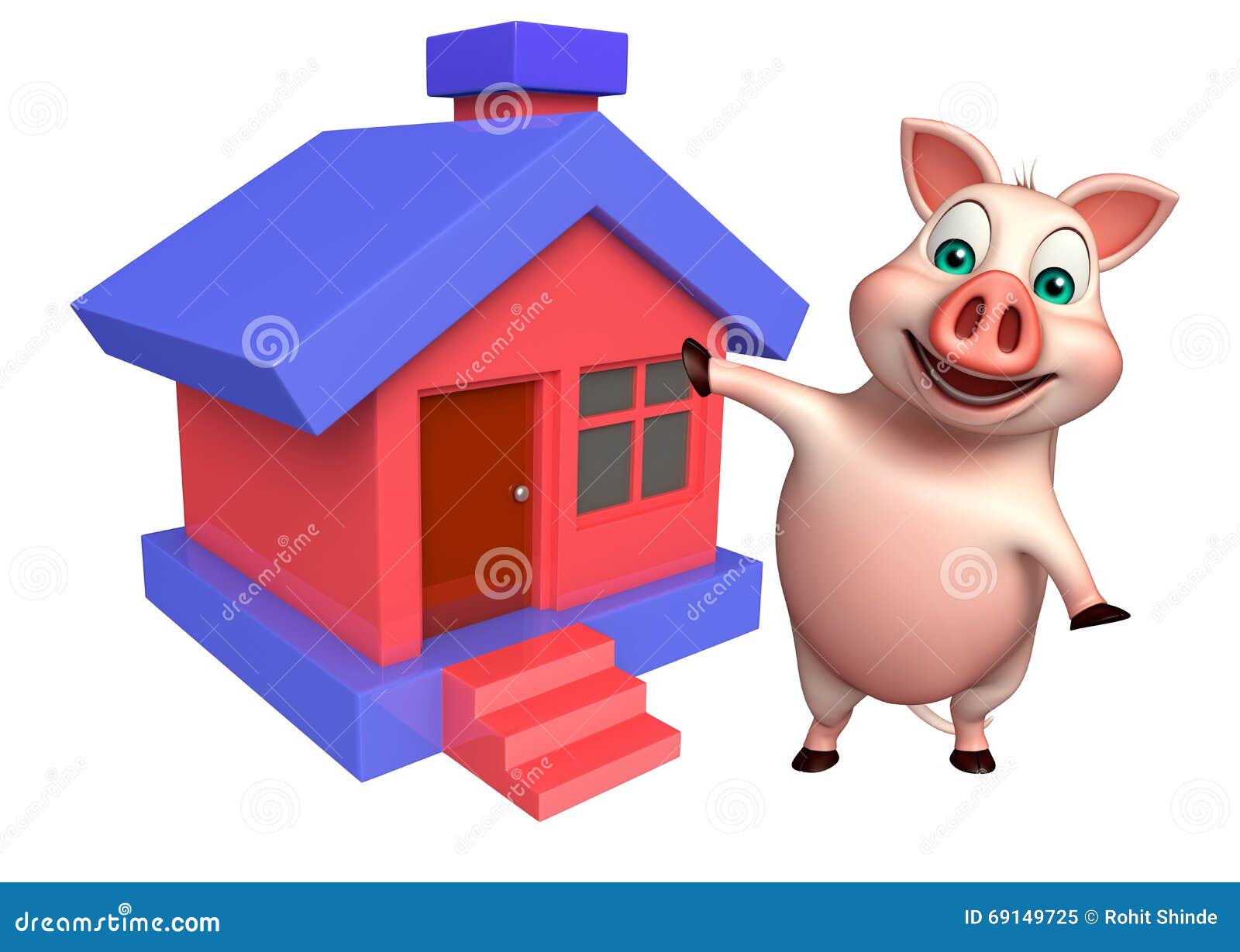 Pig Cartoon Character with Home Stock Illustration - Illustration of ...