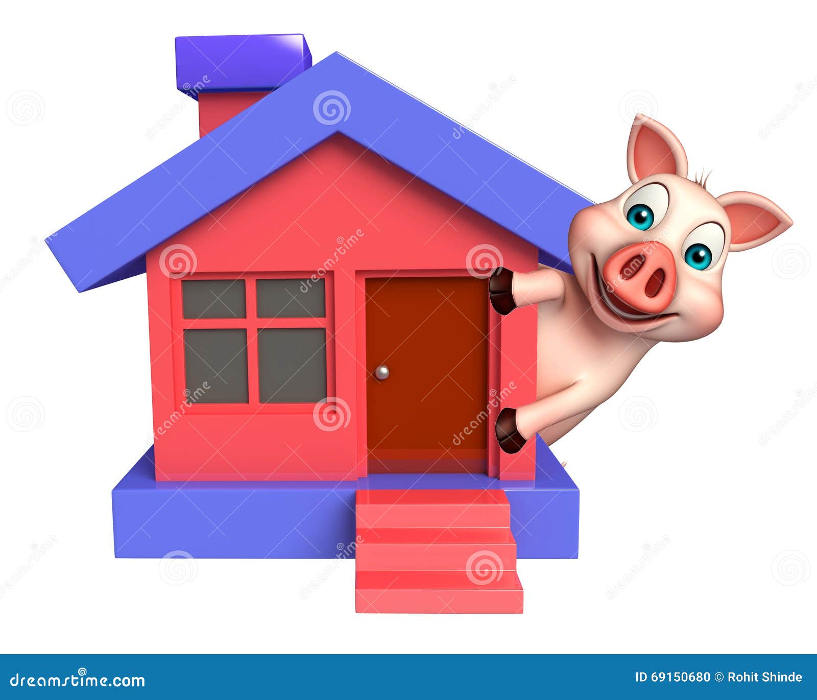 Pig Cartoon Character with Home Stock Illustration - Illustration of ...