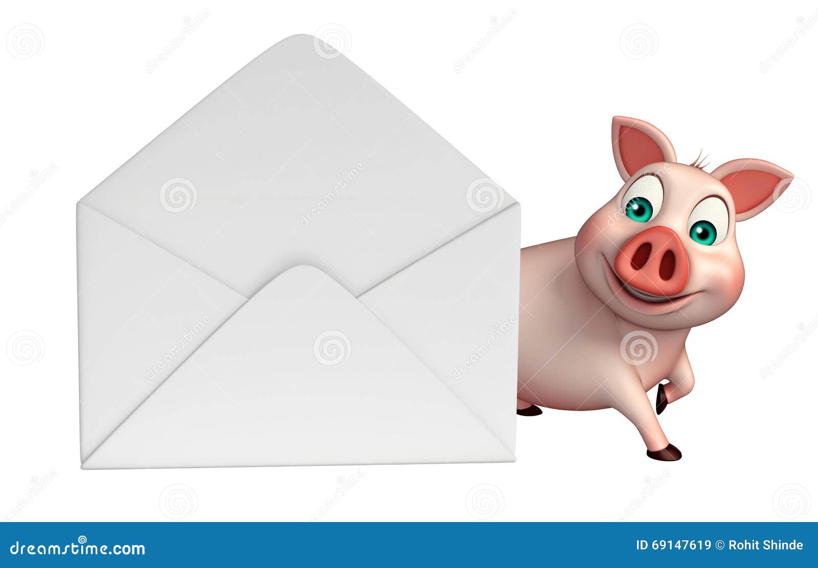 Pig Cartoon Character with Mail Stock Illustration - Illustration of ...