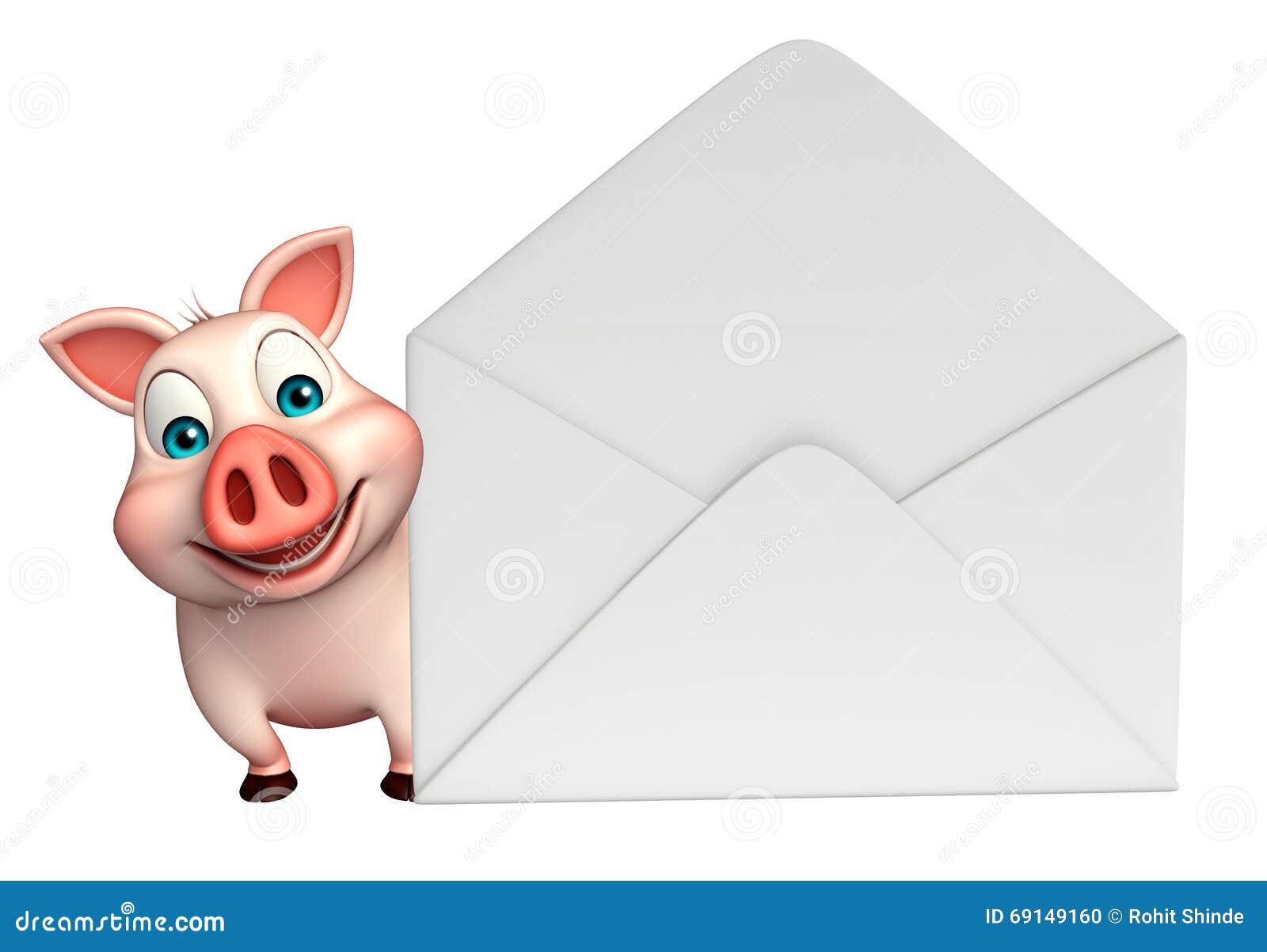 Pig Cartoon Character with Mail Stock Illustration - Illustration of ...