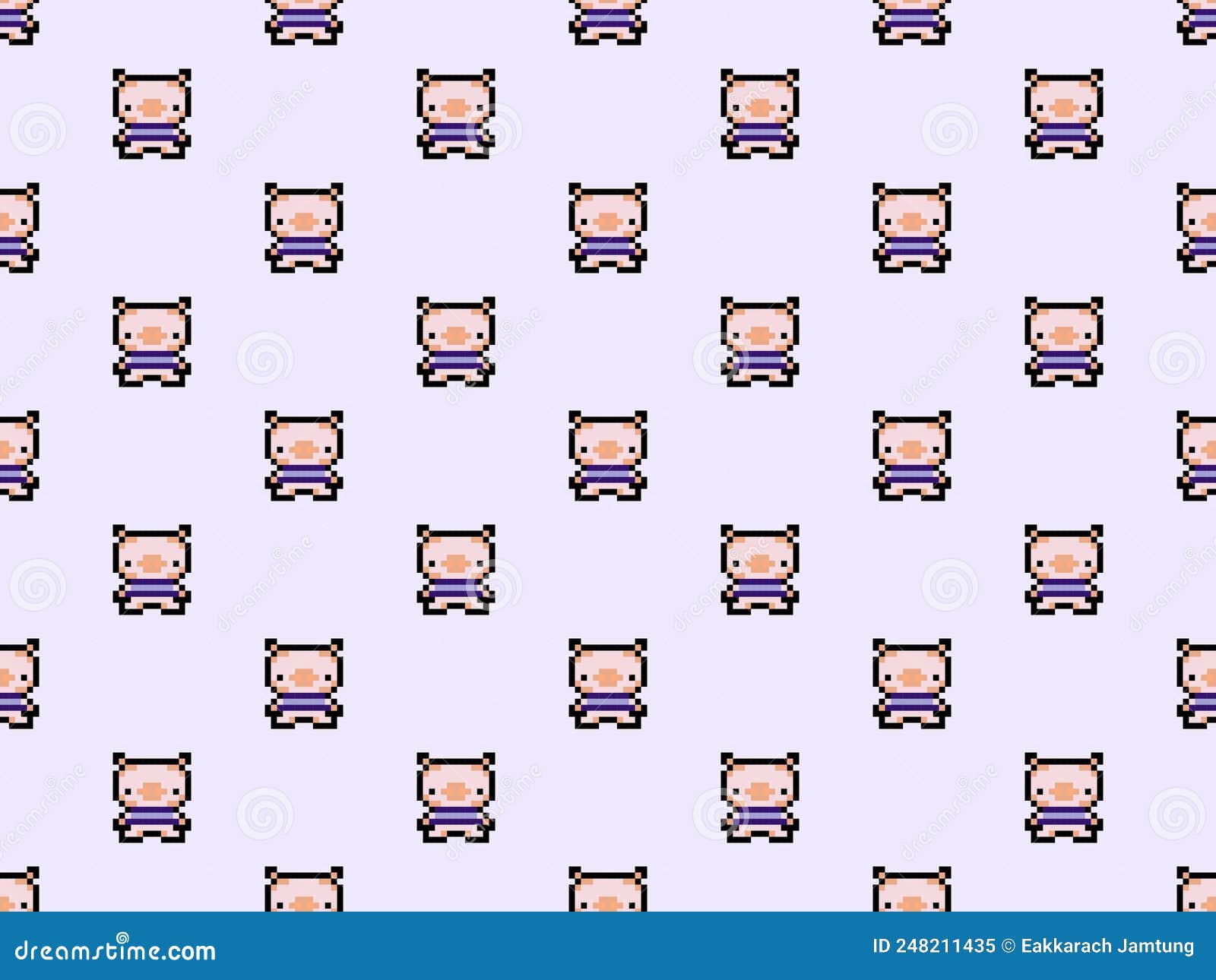 Pig Seamless Pattern on Pink Background. Pixel Style Stock Illustration ...