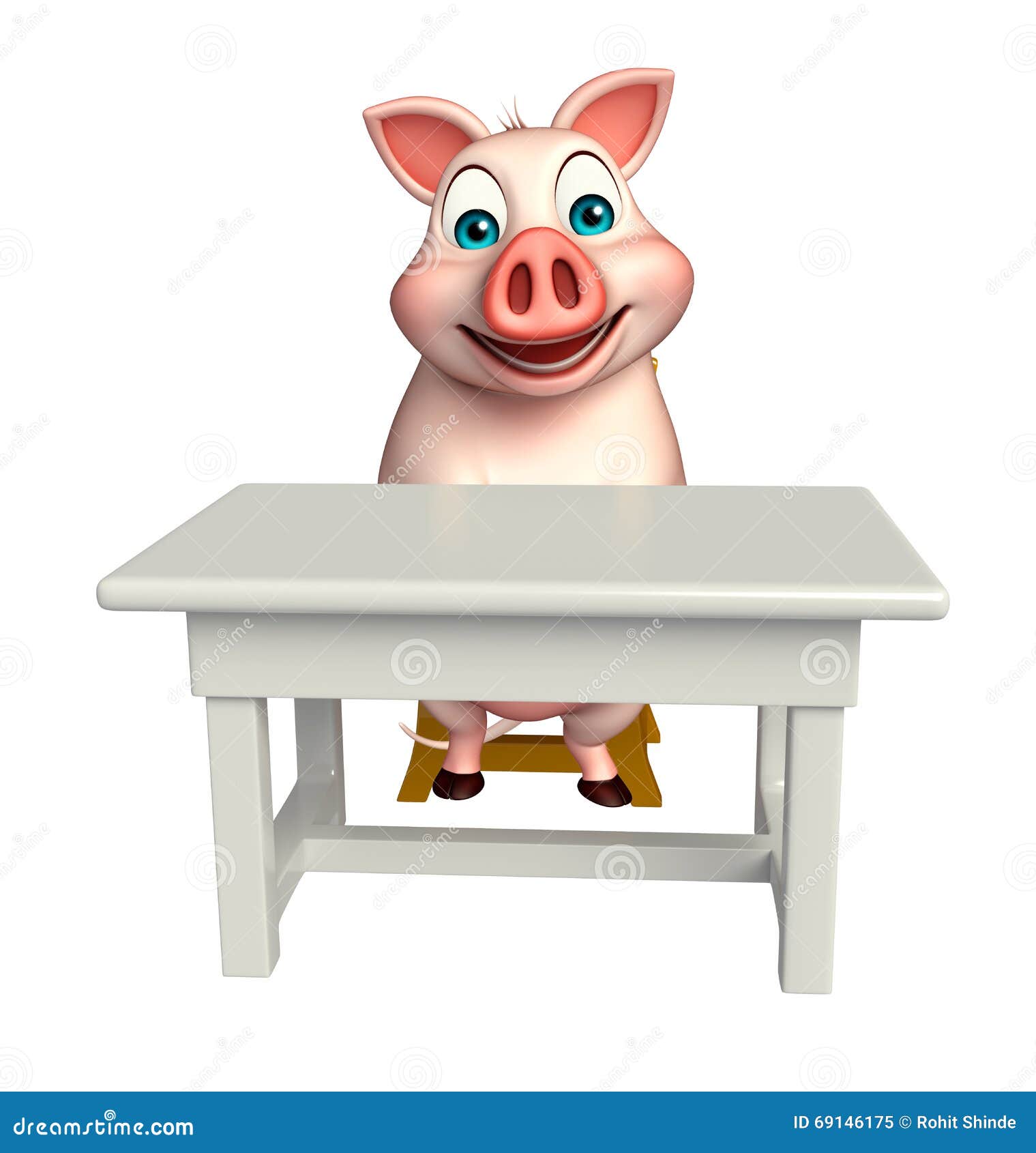 Pig Cartoon Character with Table and Chair Stock Illustration ...