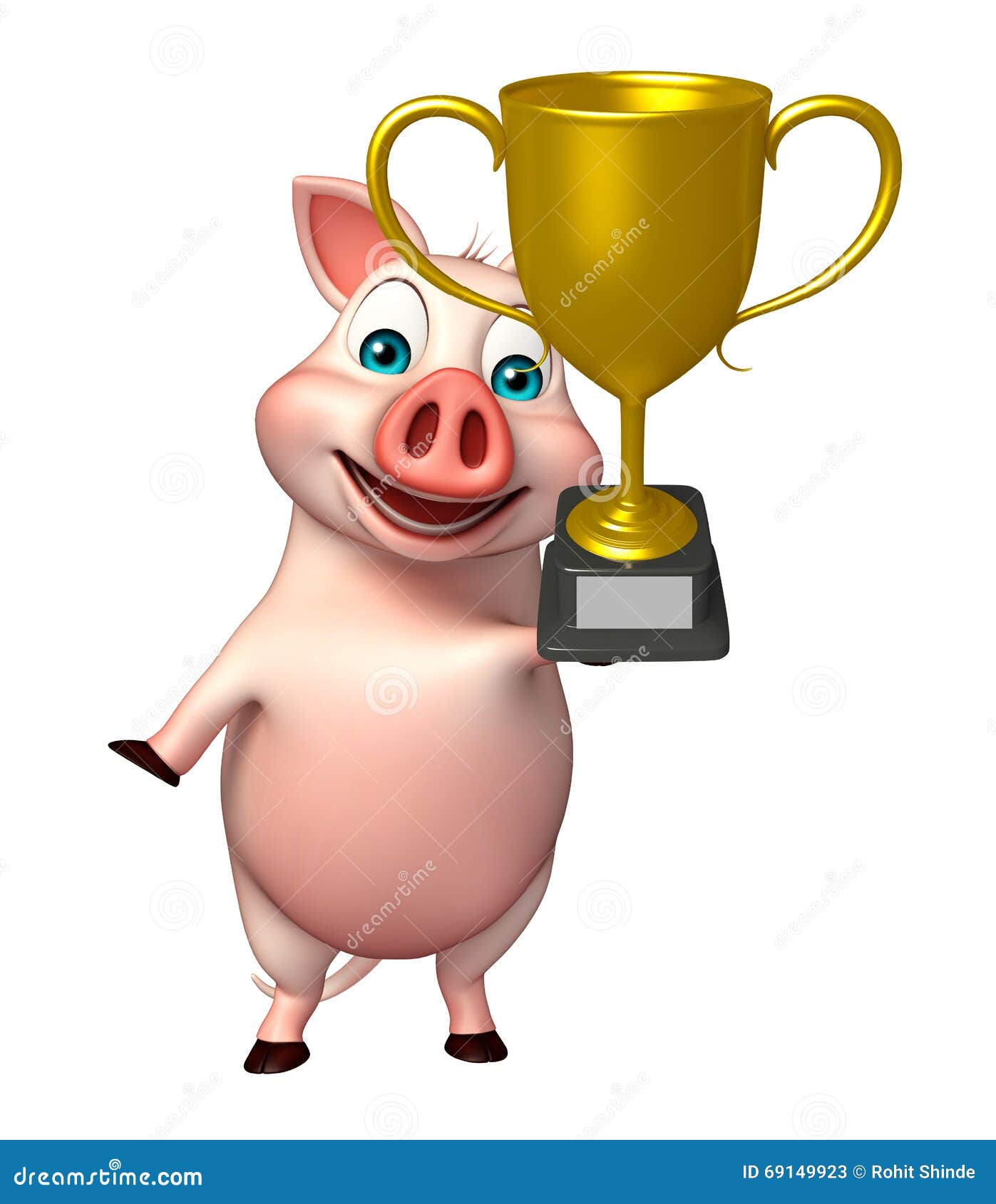 Pig Cartoon Character with Winning Cup Stock Illustration ...
