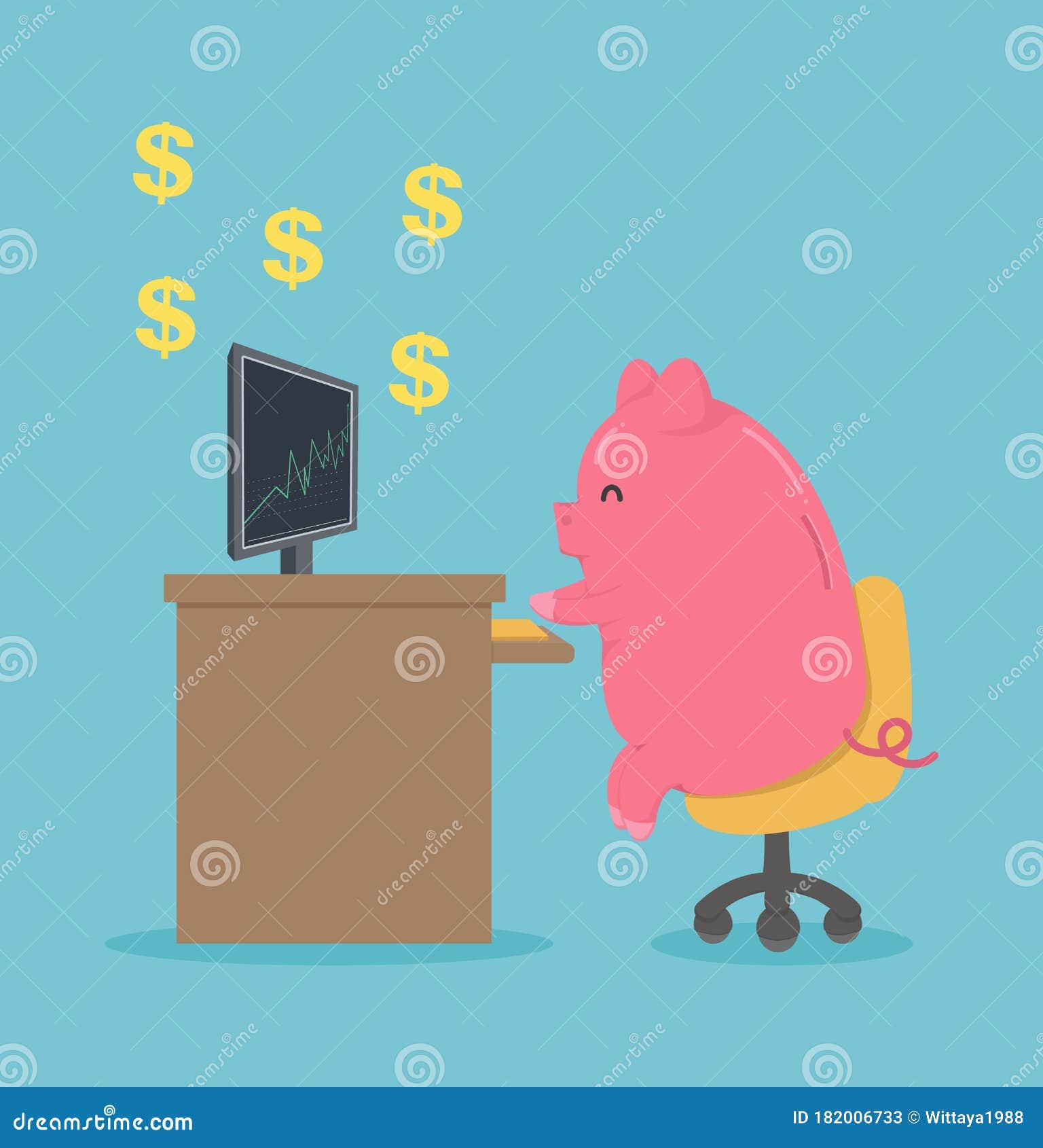 Pig Cartoon Character Works Computer Stock Vector - Illustration of ...