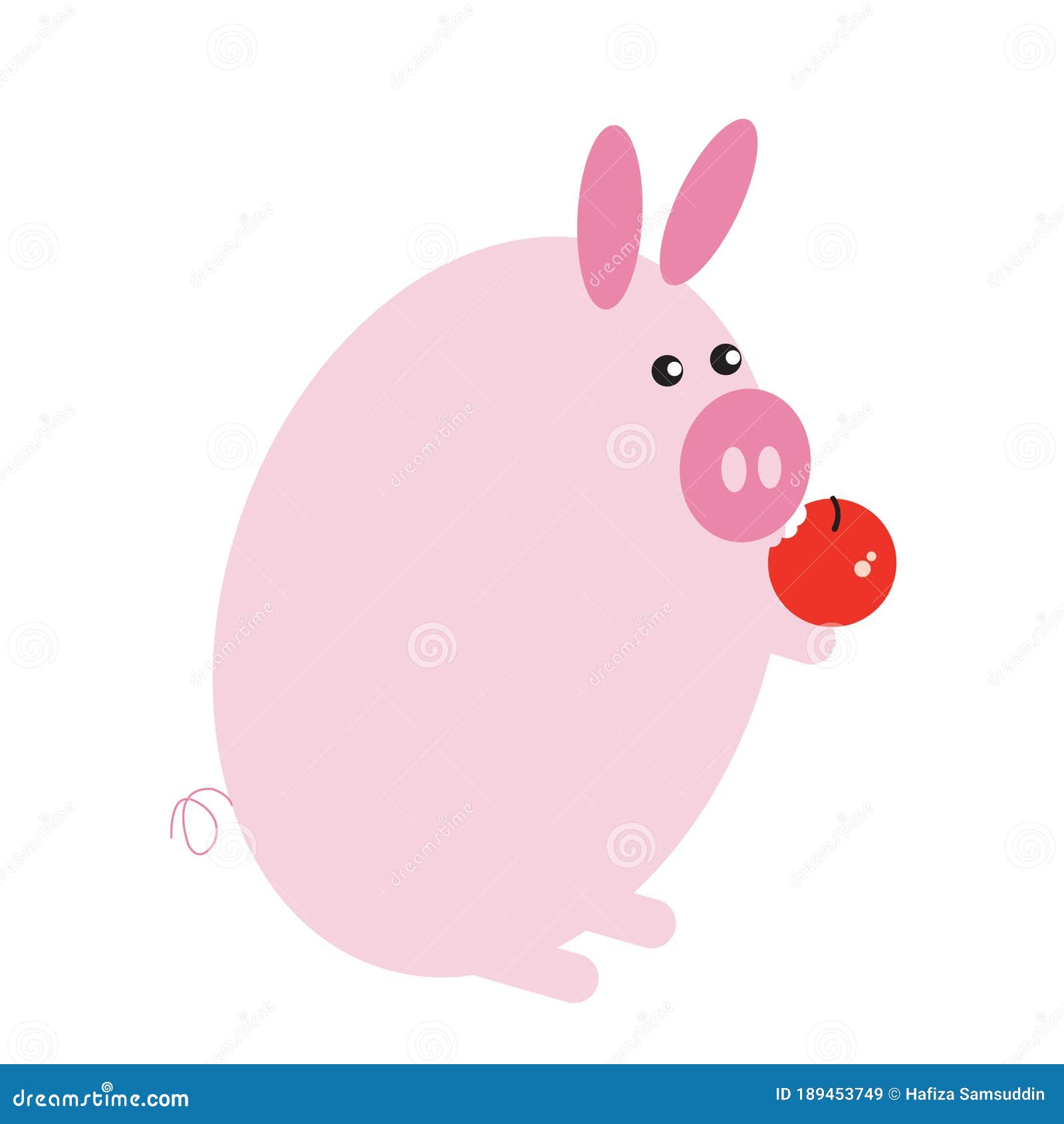Pig Cartoon Eating Apple. Vector Illustration Decorative Design Stock ...