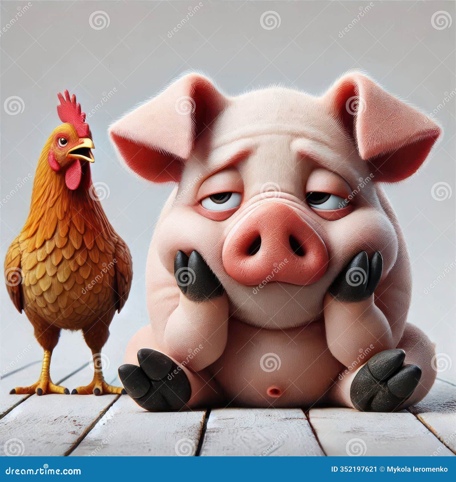 Pig and Chicken in a Comical Situation. Stock Image - Image of animated ...