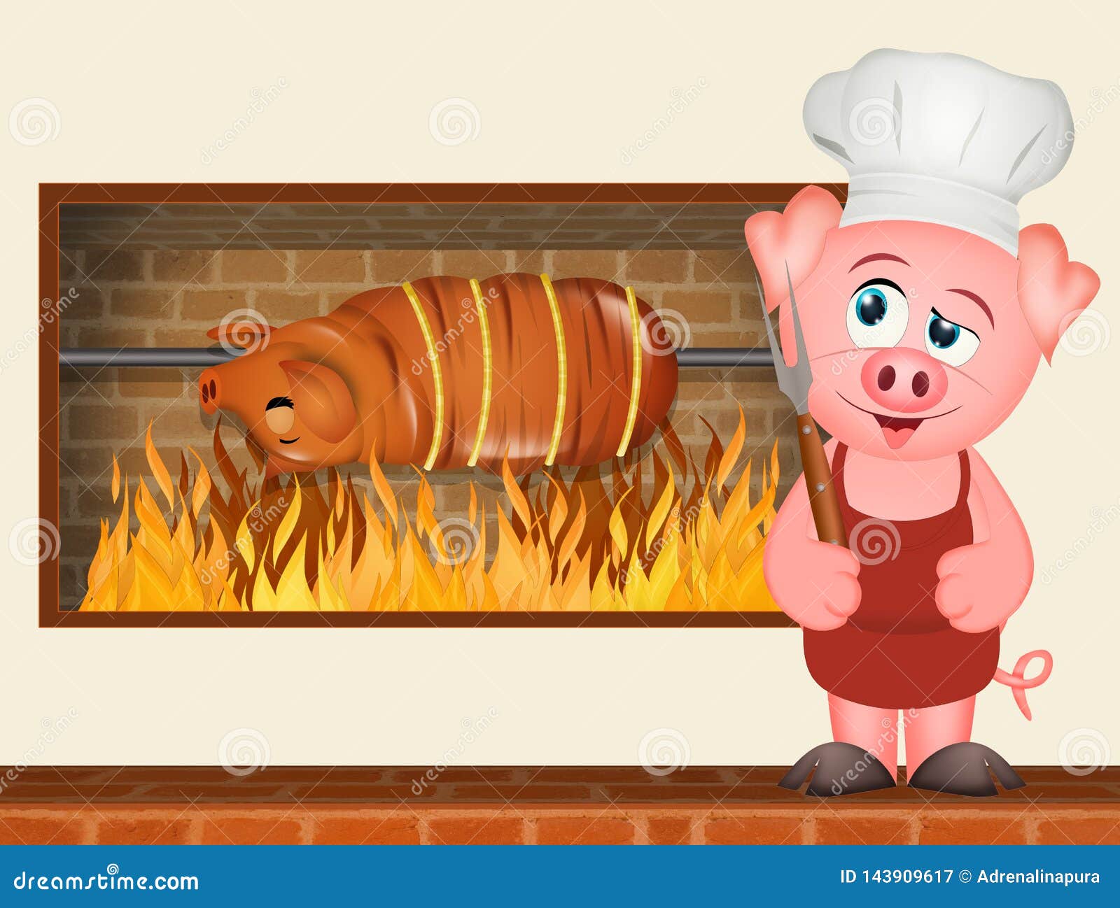 Pig cooking pork stock illustration. Illustration of barbecue - 143909617