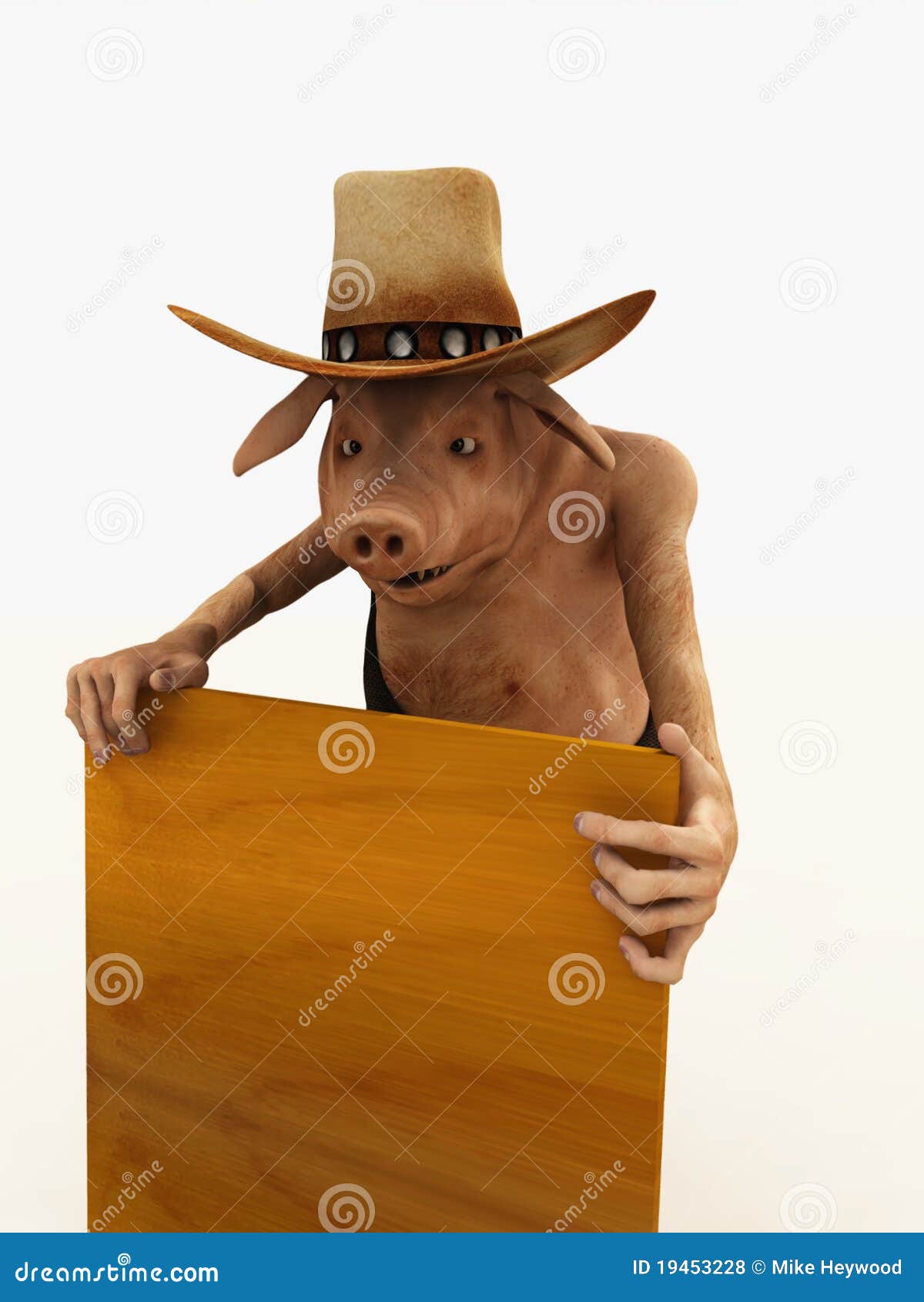 Pig in Cowboy Hat Holding a Board Stock Illustration - Illustration of ...