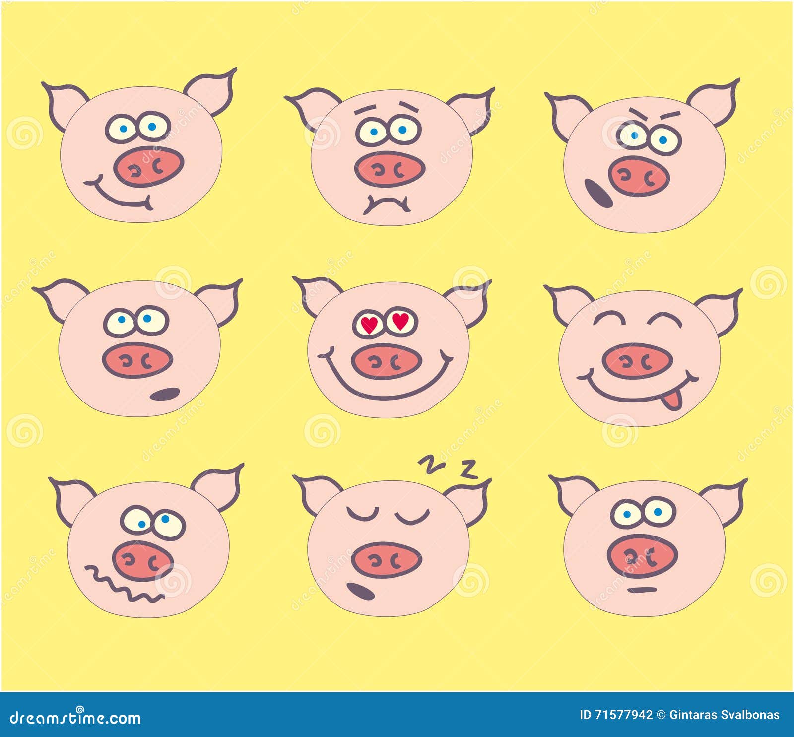 Pig cute emoticon set stock vector. Illustration of cheerful - 71577942