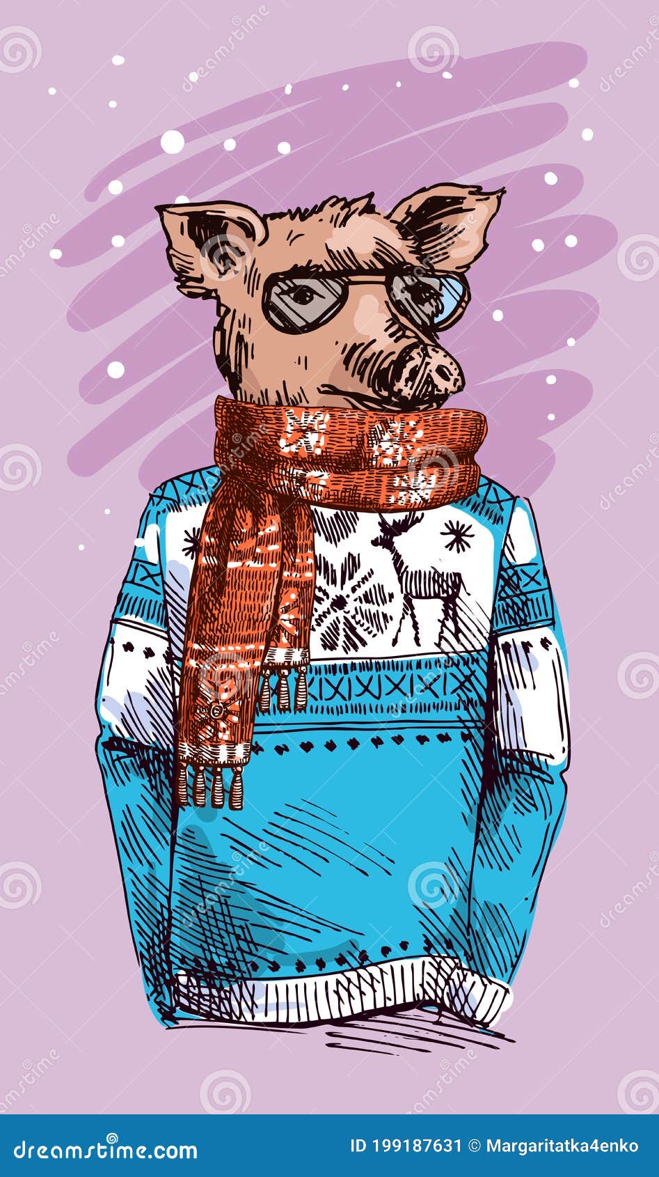 Pig Dressed Illustration. Hand Drawn Humanized Piglet. Stock Vector ...