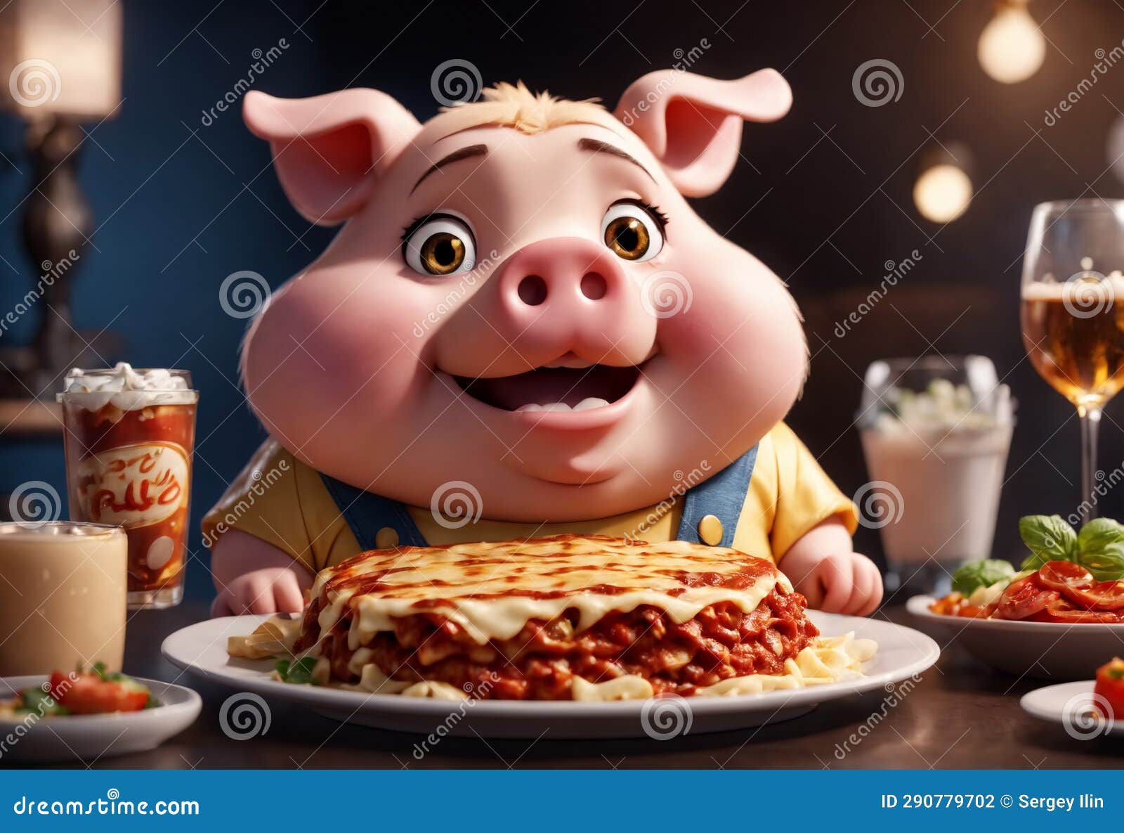 Pig Eating Pie. Generative AI Stock Illustration - Illustration of ...