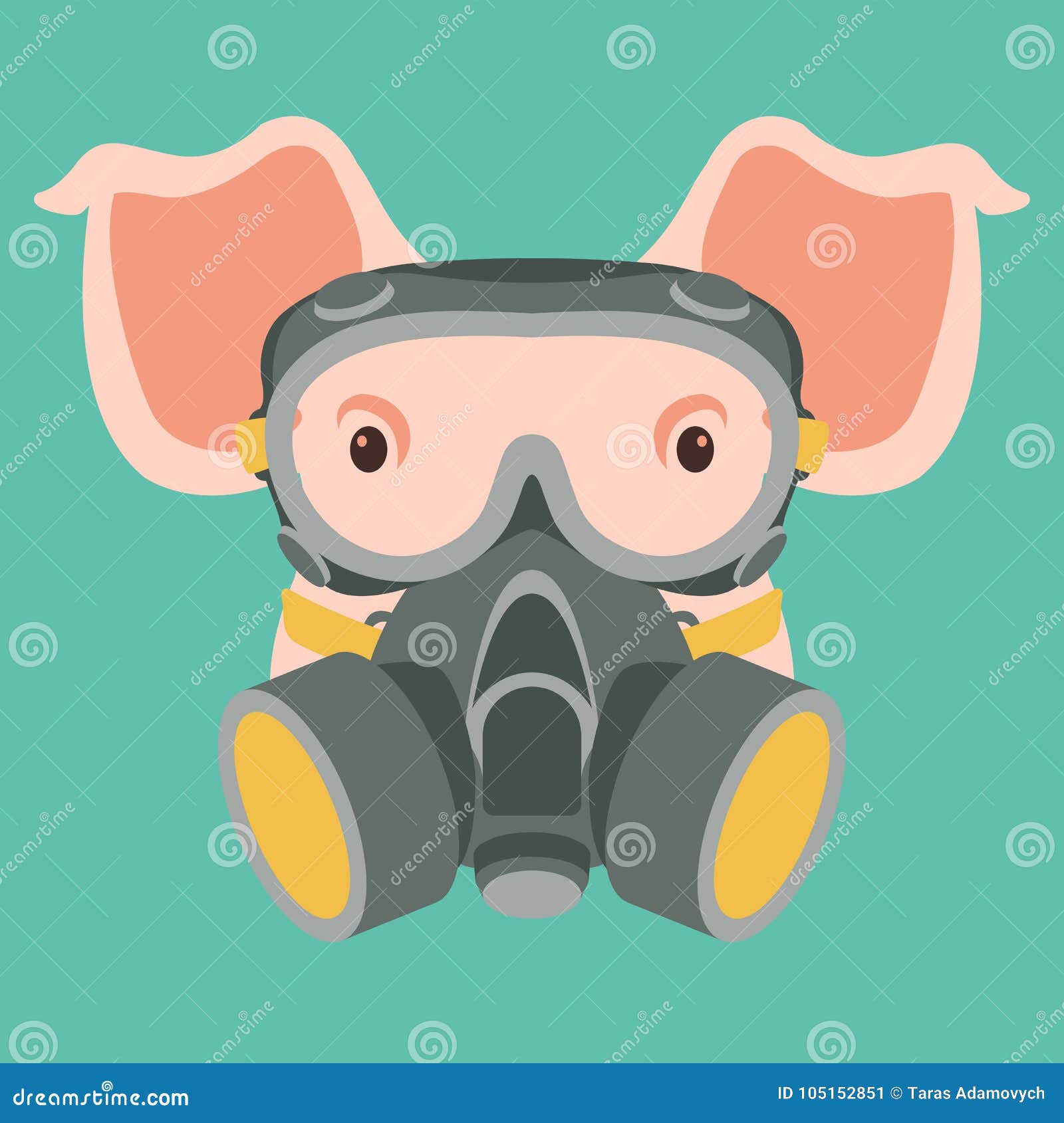 Pig Face in Gas Mask Vector Illustration Flat Style Front Stock Vector ...