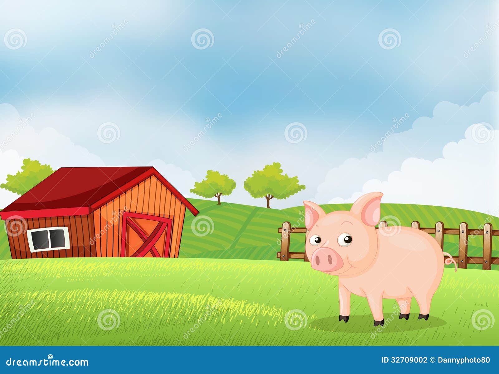 A Pig in the Farm with Barn Stock Vector - Illustration of cultivated ...
