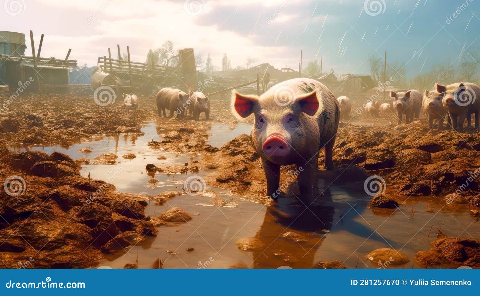 Pig on the Farm in the Rain. Pig on the Farm Stock Illustration ...