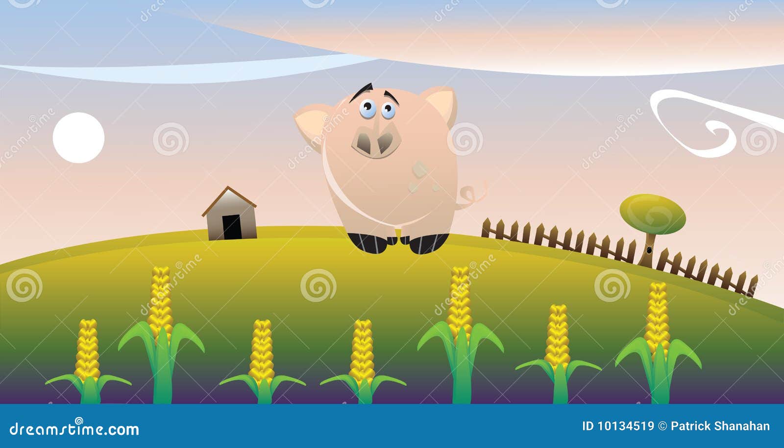 Pig in a field stock illustration. Illustration of hill - 10134519