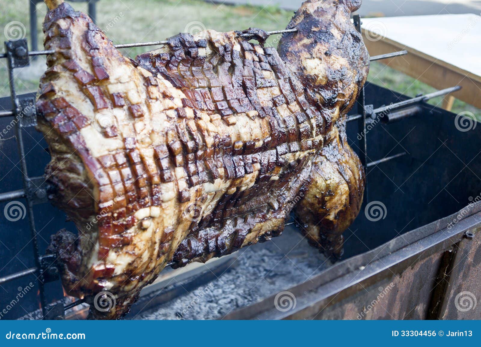Pig on the fire stock photo. Image of grease, flame, meaty - 33304456
