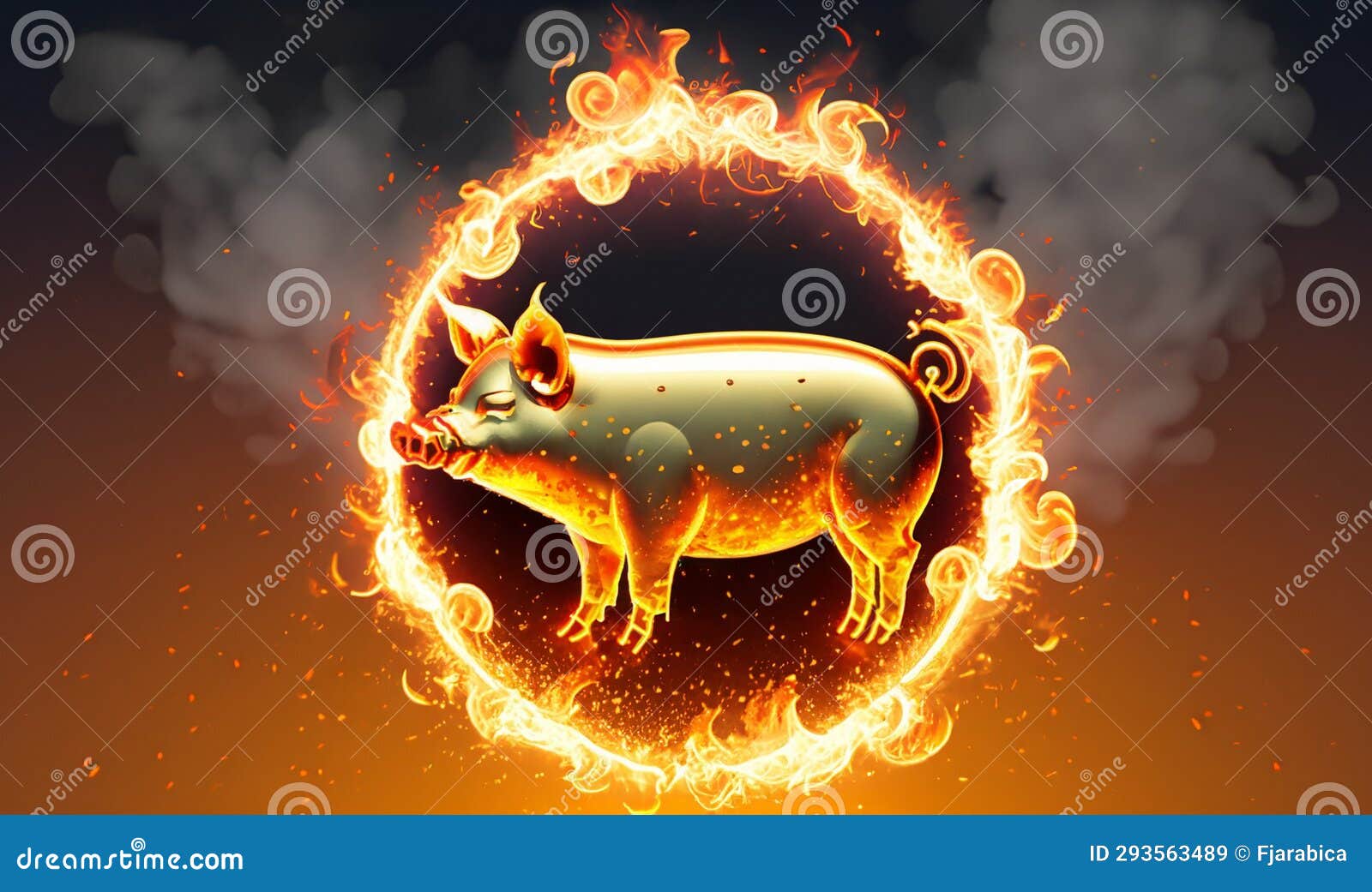 Pig in fire stock illustration. Illustration of screenshot - 293563489