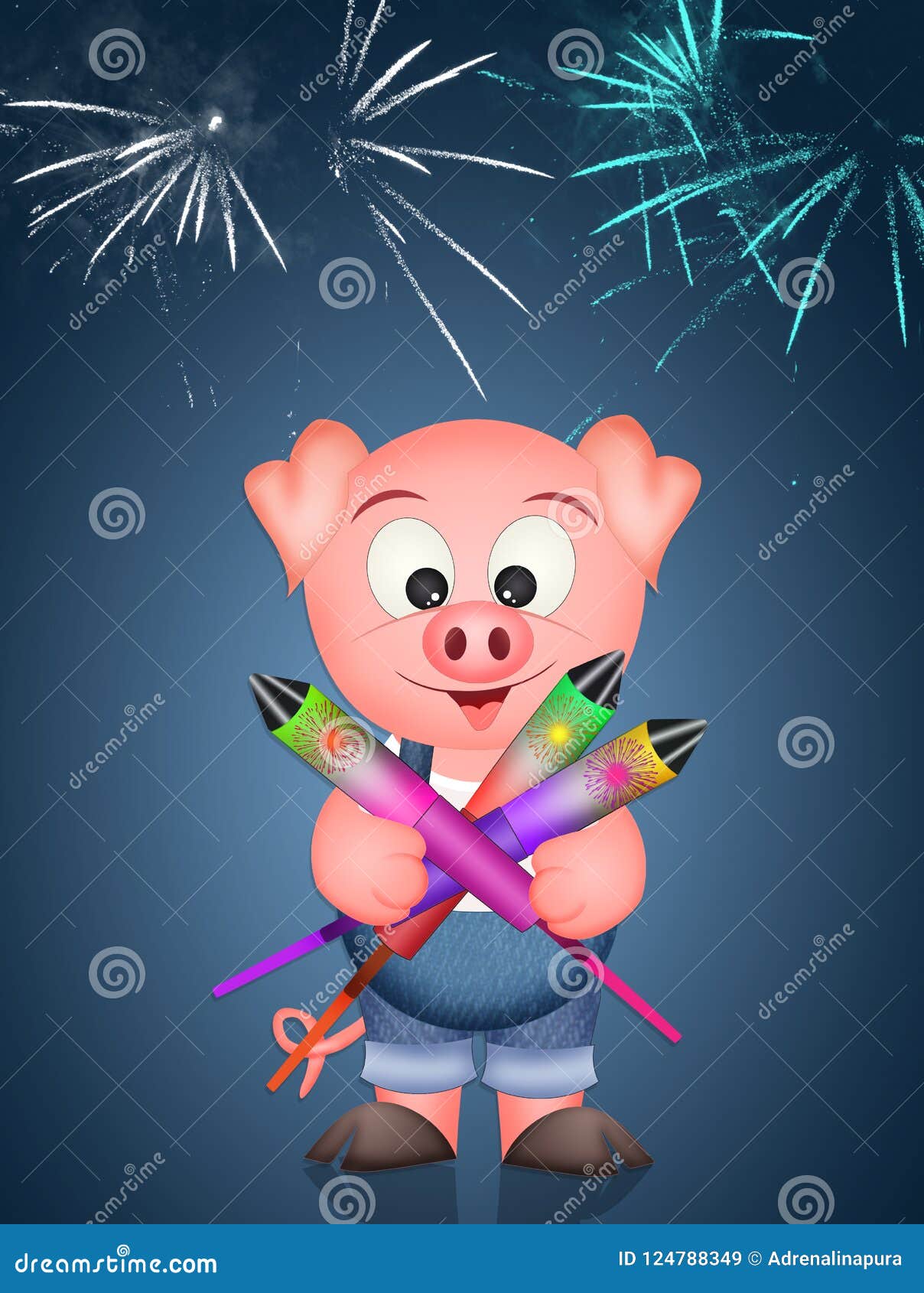 Pig with Fireworks Explosion for the New Year Stock Illustration ...