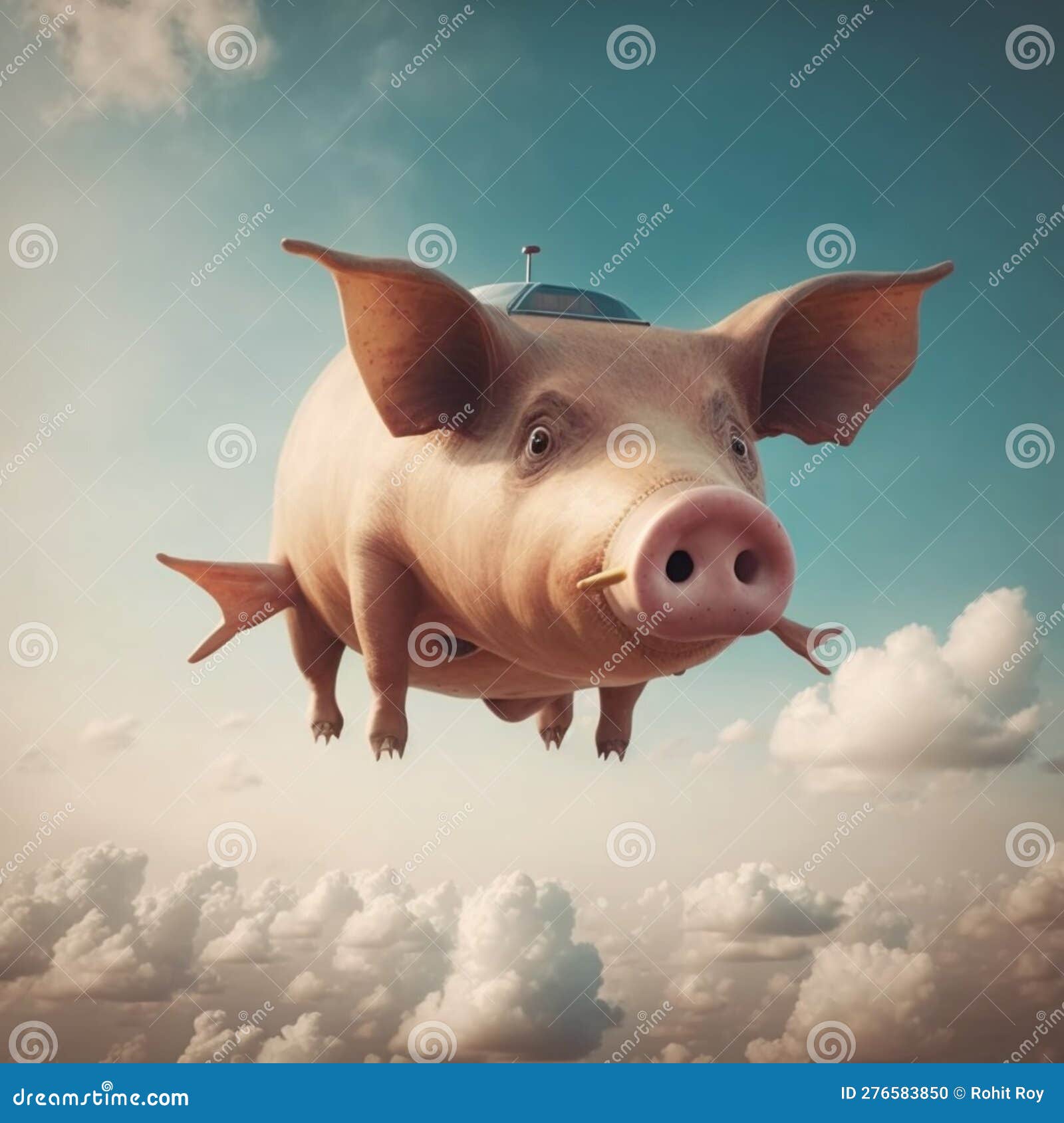 Pig Fly in the Sky Ai Generative Stock Illustration - Illustration of ...