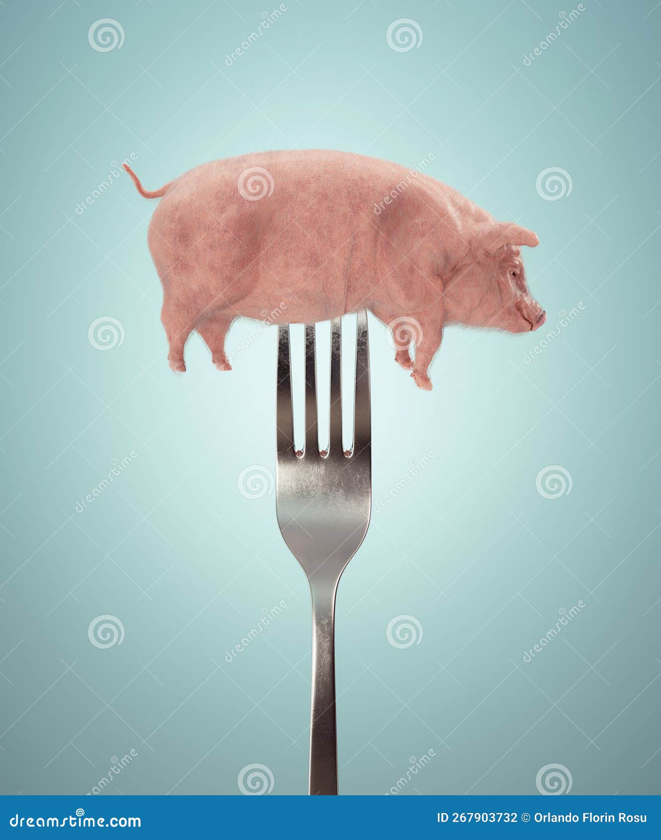 Pig on a Fork. Diet and Weight Loss Concept Stock Illustration ...
