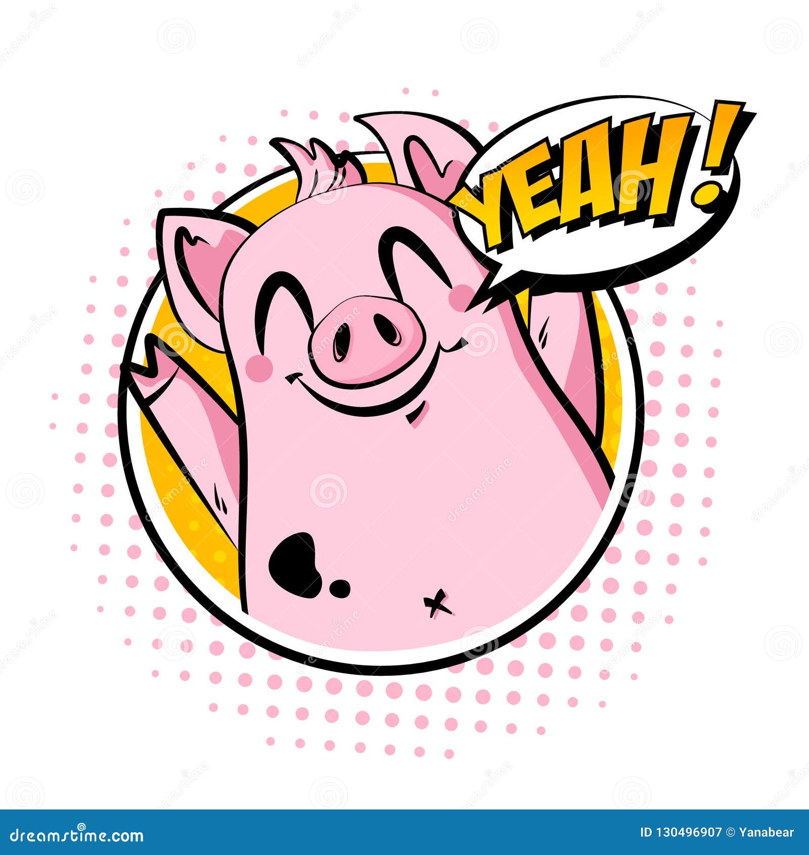 Pig in Frame Says Yeah. Greeting Card in Comics Style Stock Vector ...