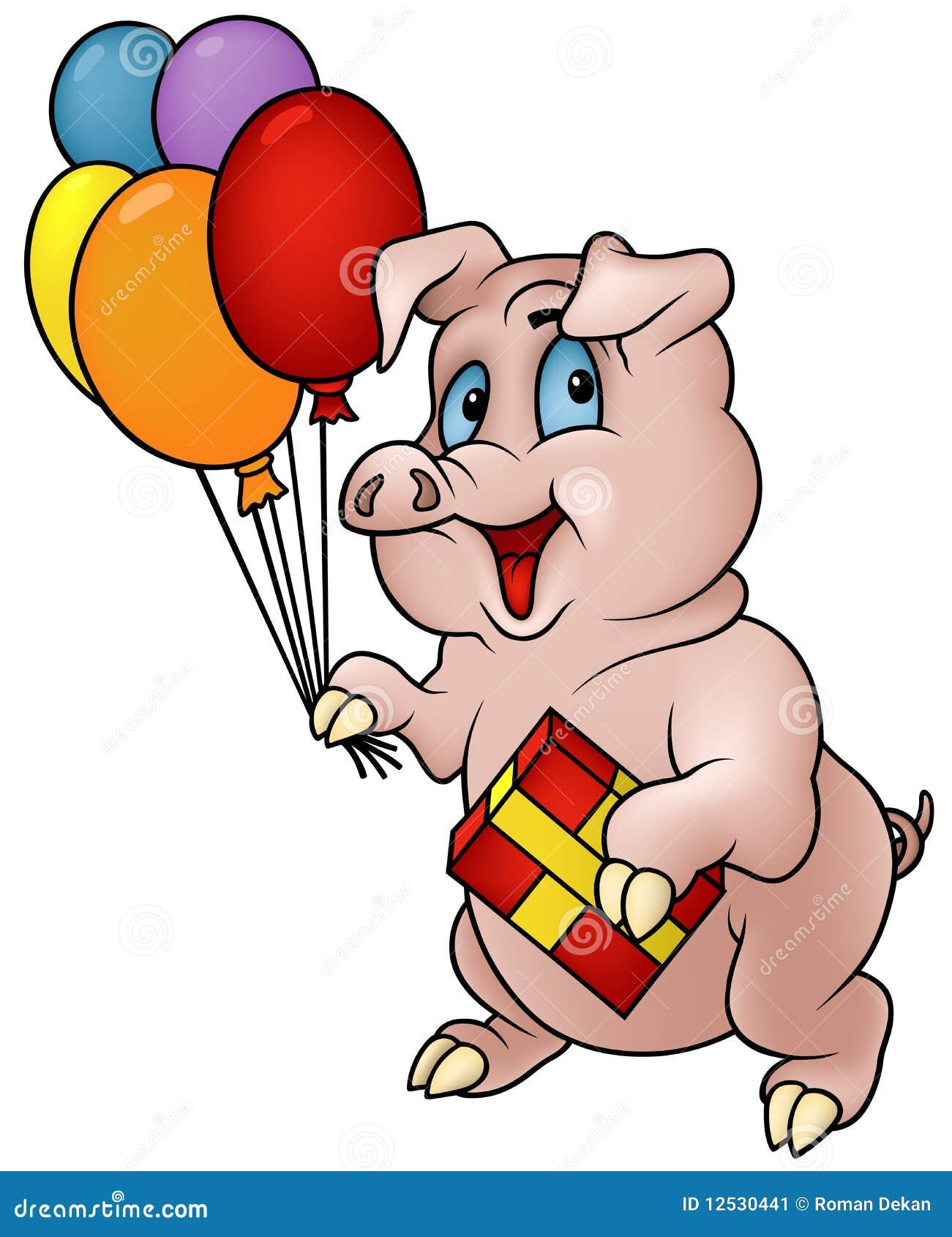 Pig with Gift stock vector. Illustration of drawing, balloons - 12530441