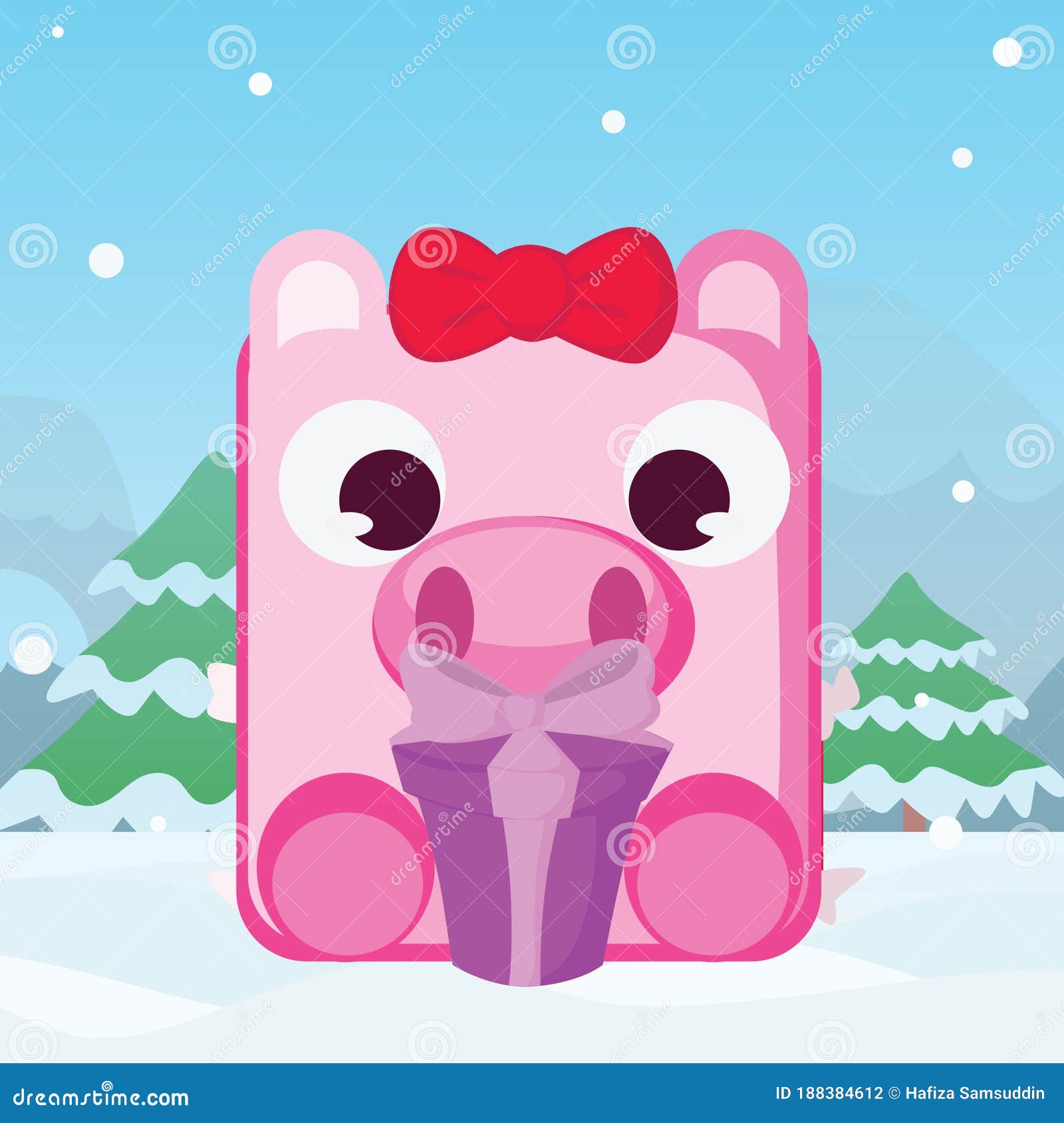 Pig with Gift Box. Vector Illustration Decorative Design Stock Vector ...