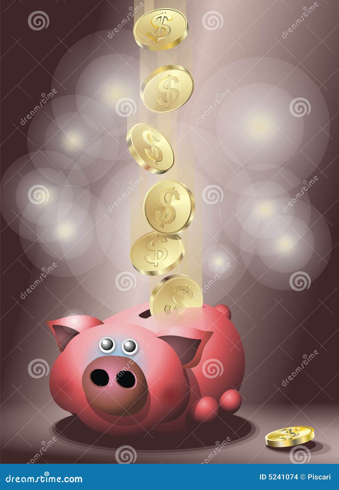 Pig with golden coins stock vector. Illustration of coins - 5241074