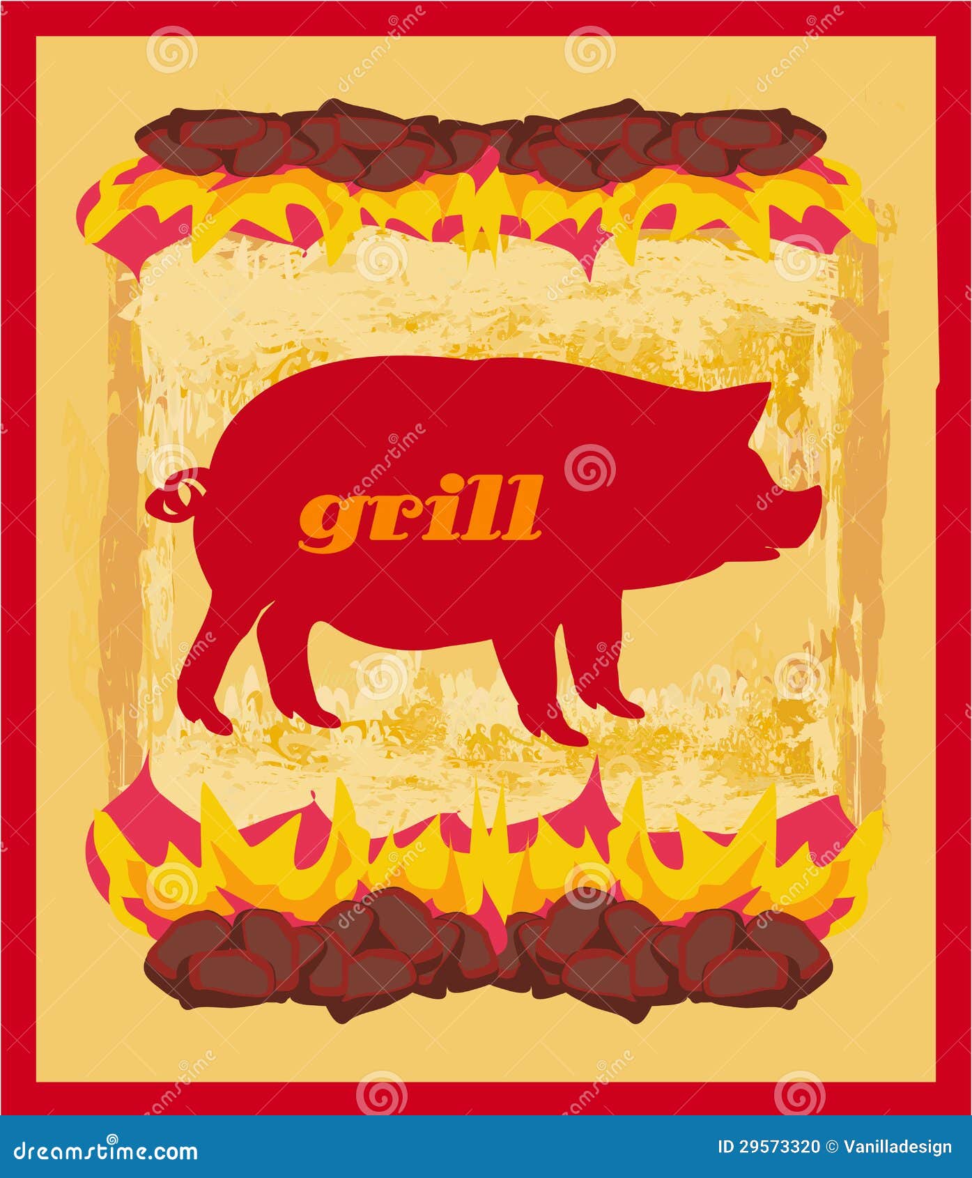 Pig Grunge Poster - Grill Menu Card Stock Vector - Illustration of ...
