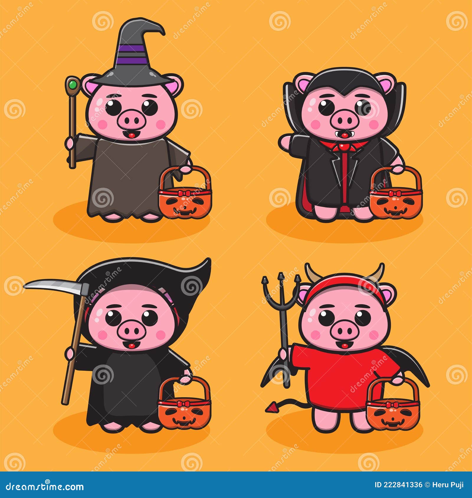 Vector Illustration of Cute Pig Halloween Cartoon. Stock Vector ...