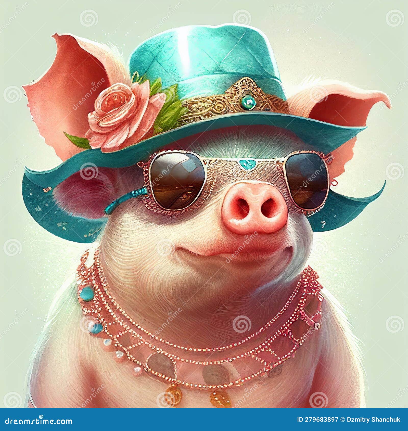 Pig with Hat and Glasses Generative AI Stock Illustration ...