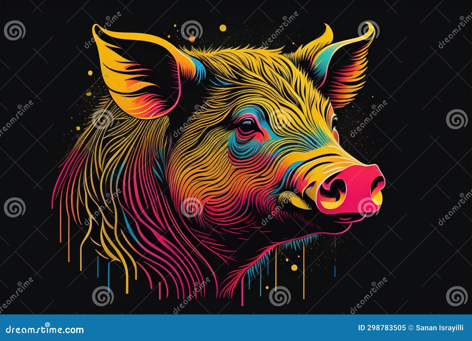 Pig Head. Colorful Vector Illustration. Isolated on a Solid Color ...