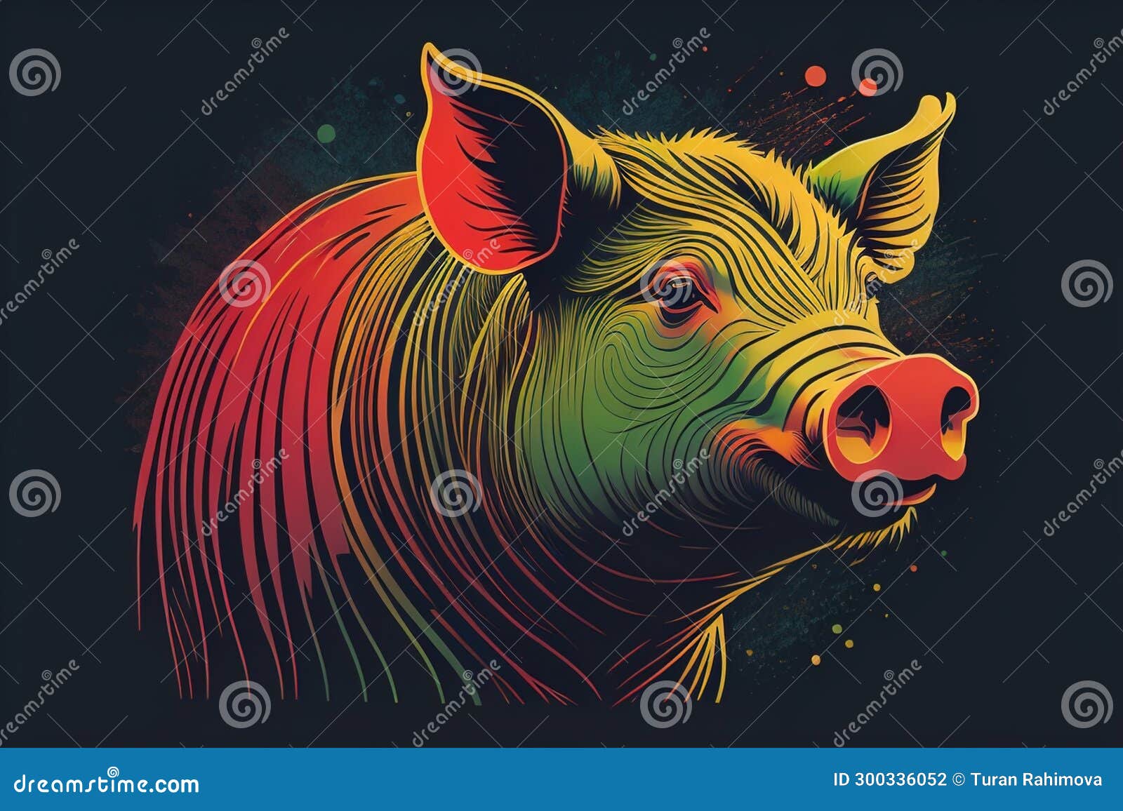 Pig Head. Colorful Vector Illustration. Isolated on a Solid Color ...