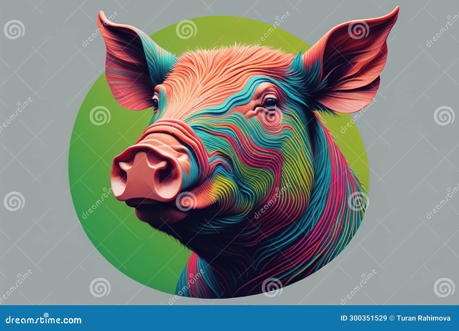 Pig Head. Colorful Vector Illustration. Isolated on a Solid Color ...