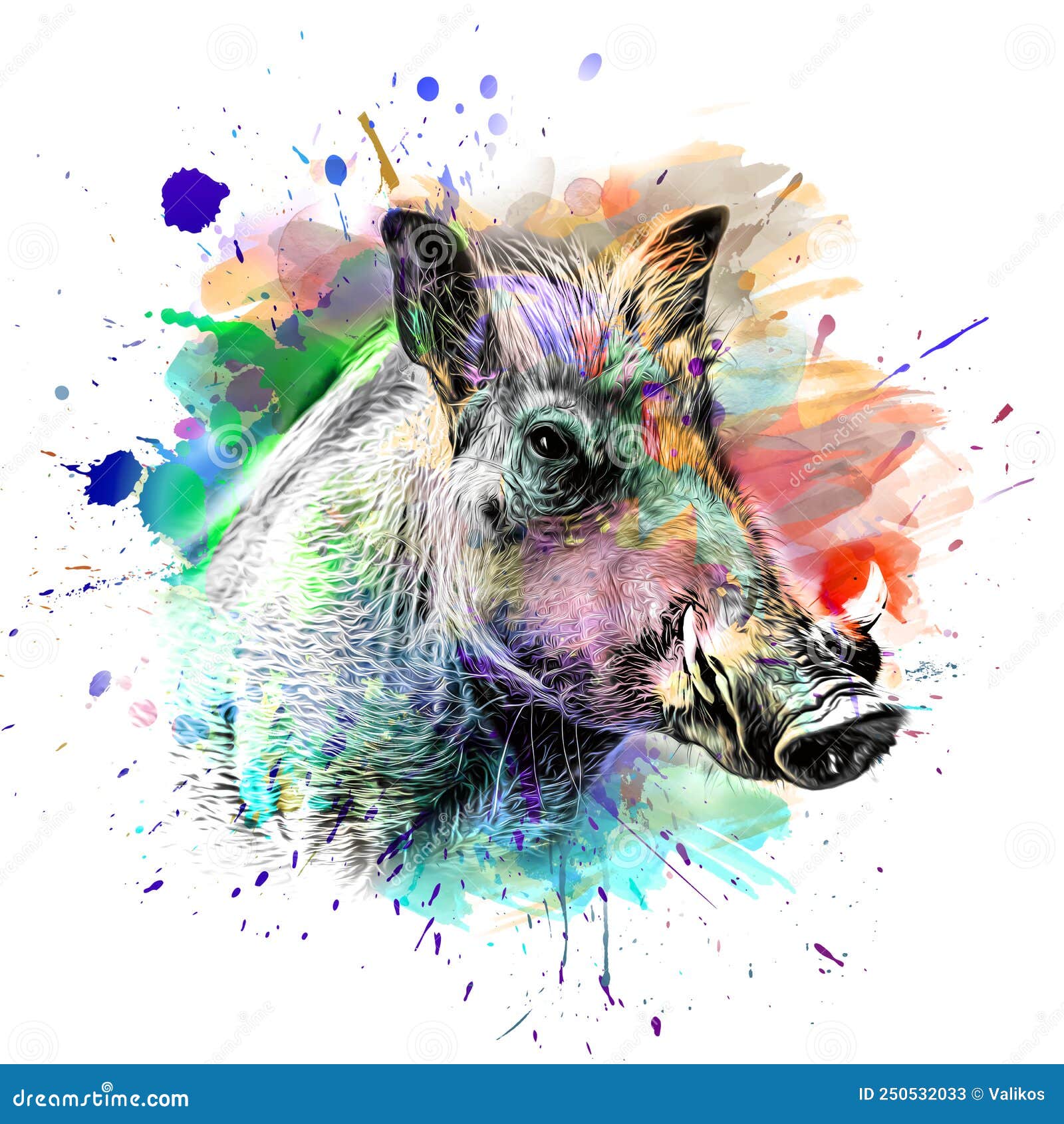 Pig Head with Creative Colorful Abstract Elements on Dark Background ...