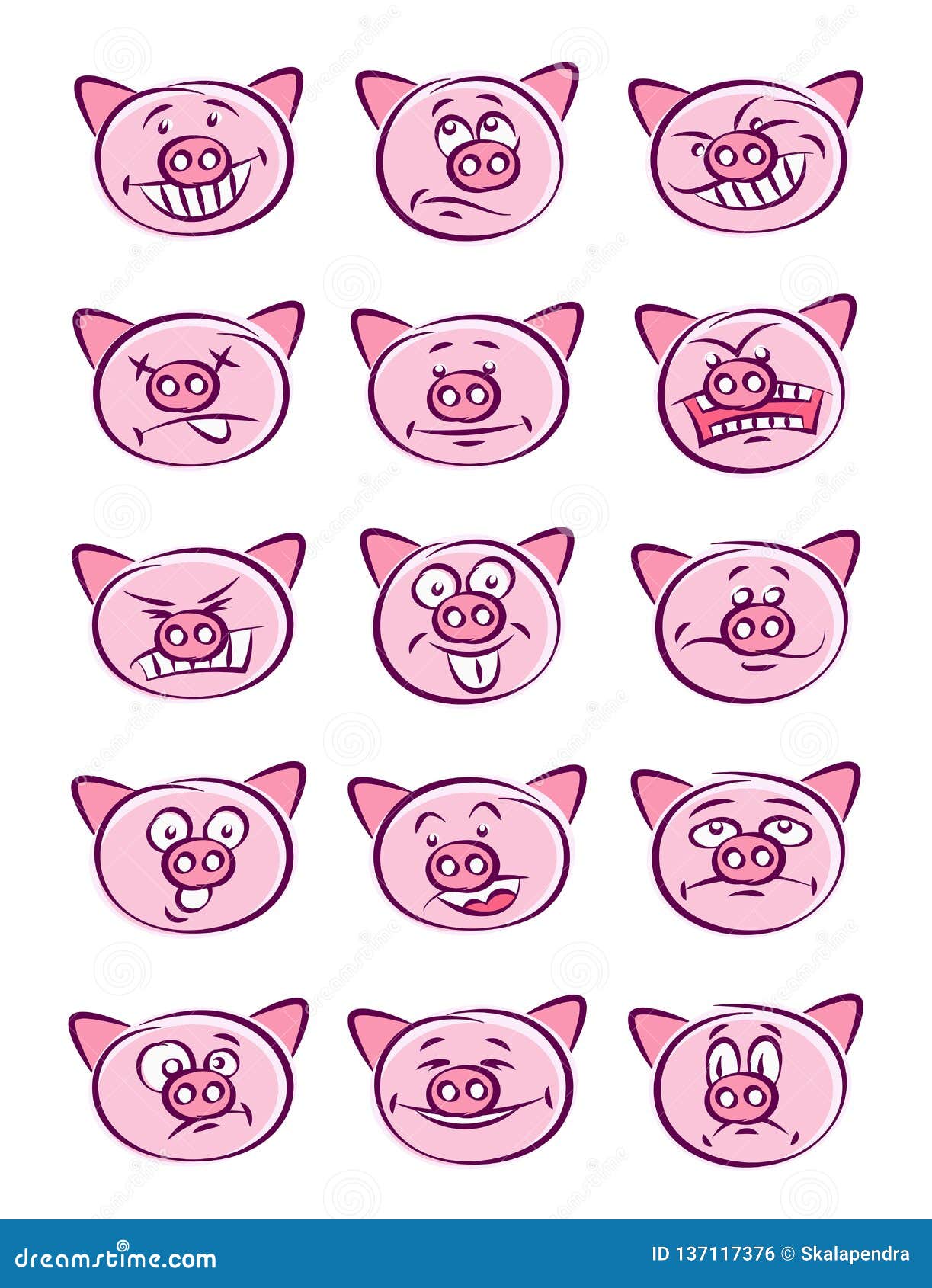 Pig Head Emotions Set Vector Illustration | CartoonDealer.com #137117376